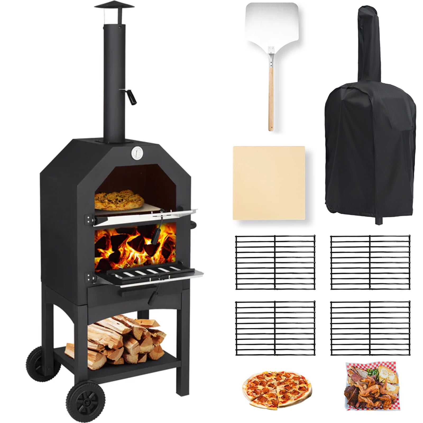 Artbros Outdoor Pizza Oven Wood Fired Pizza Maker, Portable Pizza Grill ...