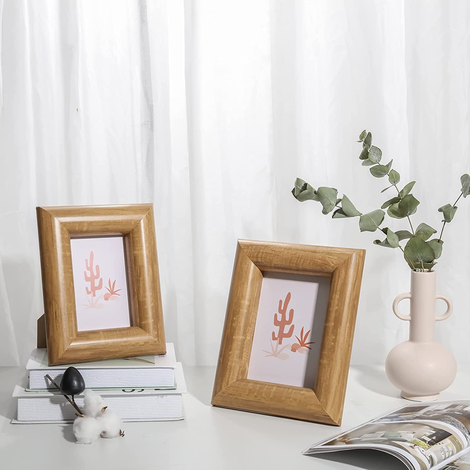 ArtbyHannah 2 Pack 5x7 inch Rustic Picture Frame Set, Light Brown Retro ...
