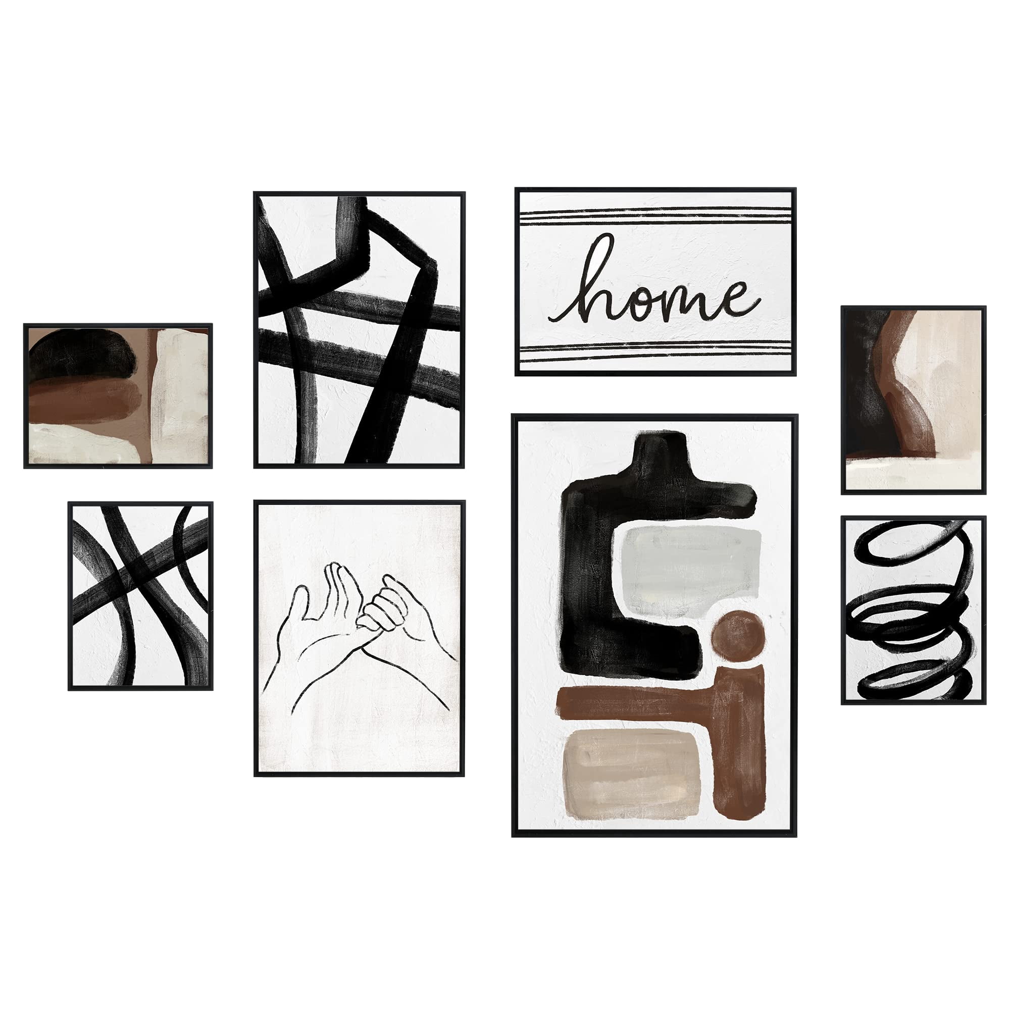 ArtbyHannah 8 Pack Black Framed Wall Art for Living Room, Abstract ...