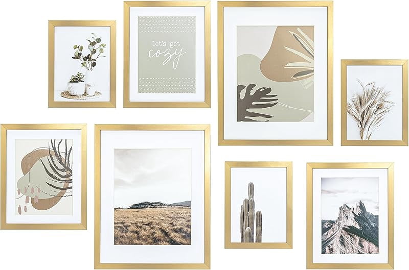 ArtbyHannah Gallery Wall Frame Set for Stairway, Neutral Wood Picture ...
