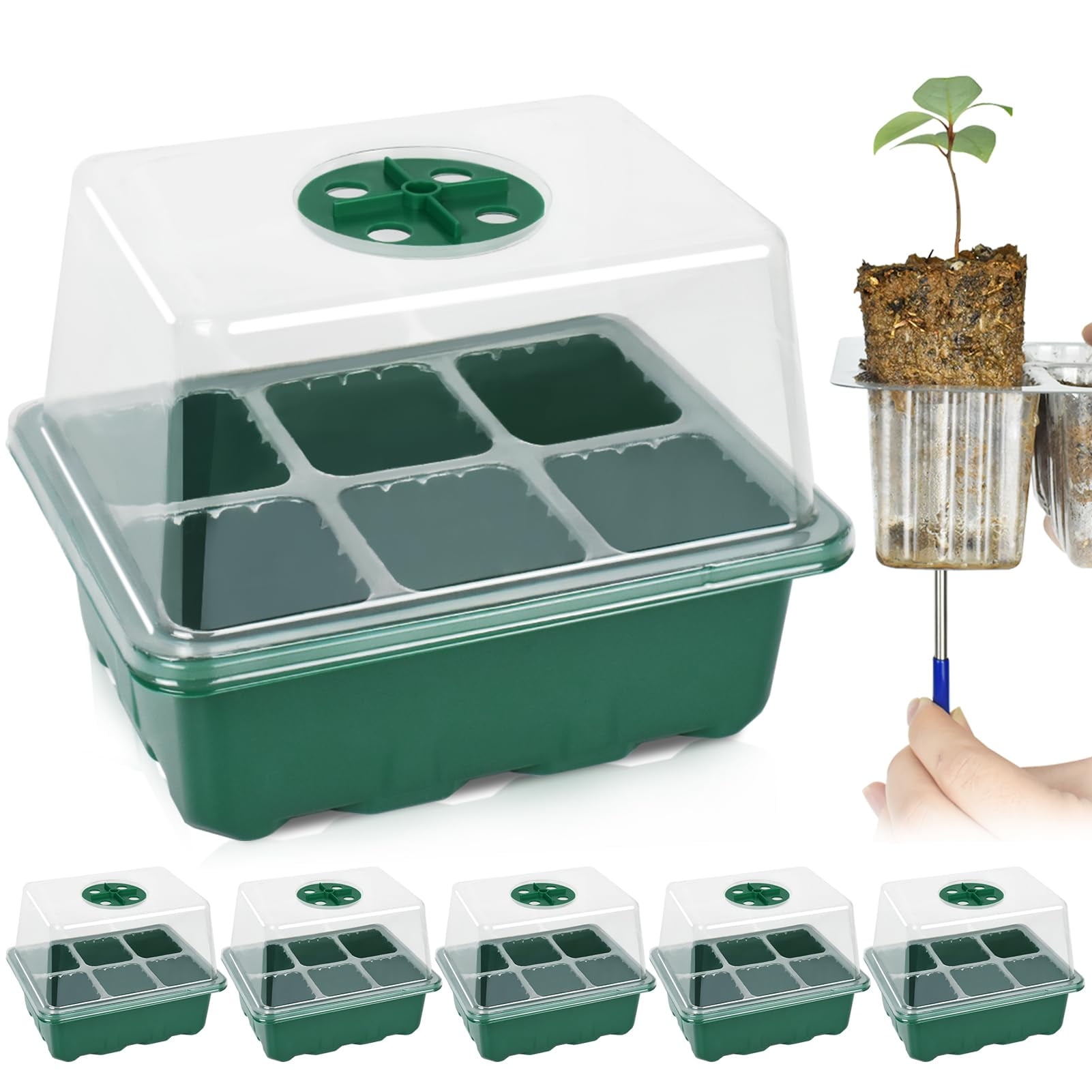 Artcome 5-Pack Seed Starter Tray, 6 MVR1 Cells Each with Push-Up ...