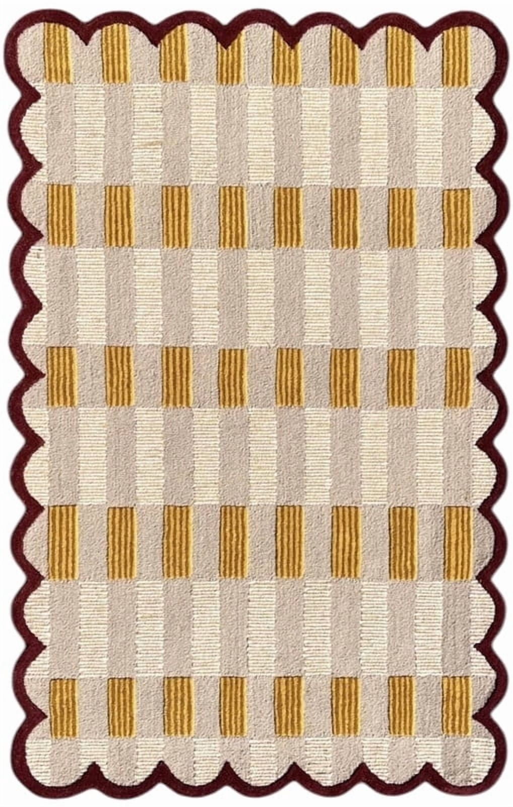 Artcore Matilda Hand Tufted Plaid Wool Area Rug with Scalloped Border ...