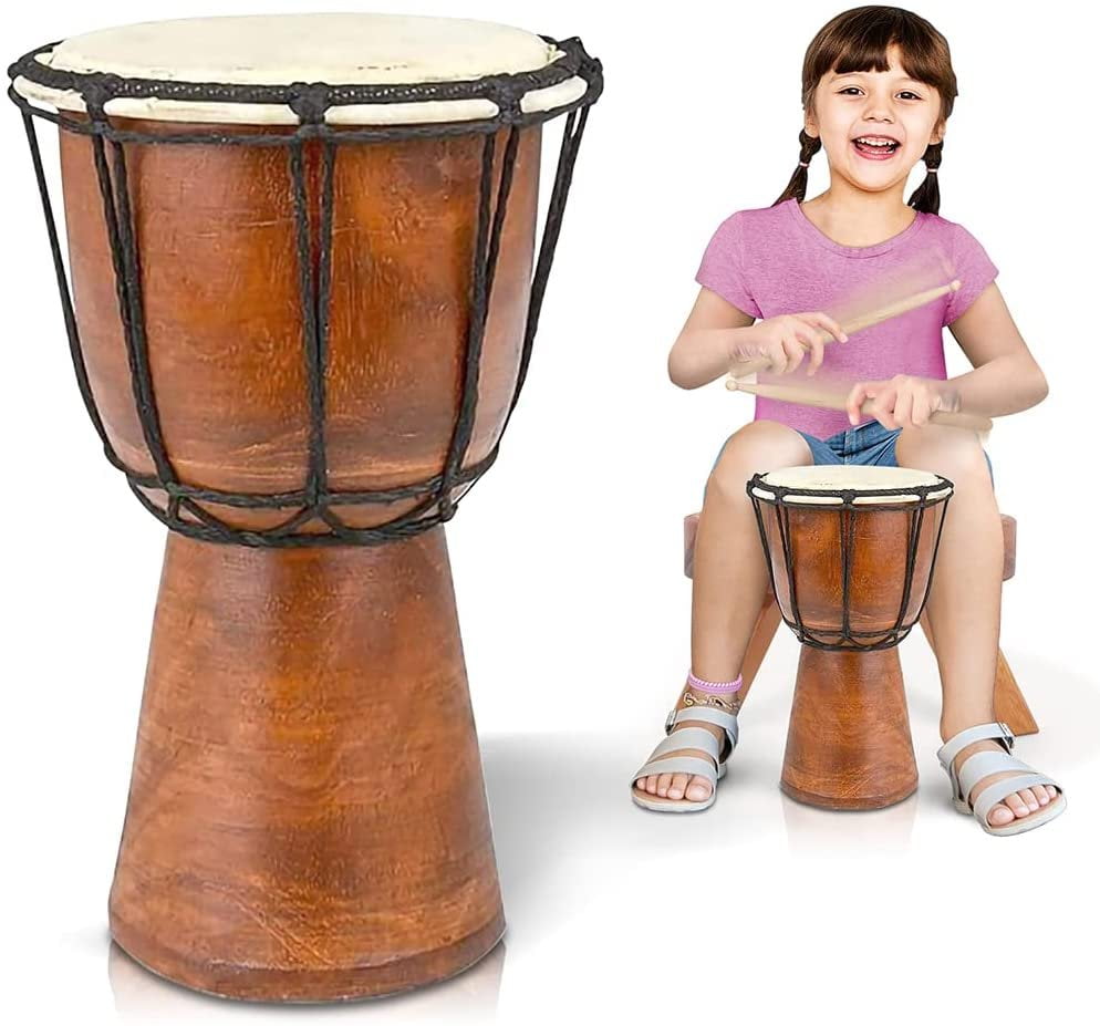 ArtCreativity 16" Wooden Djembe Drum Set with Sticks, Rustic Musical ...