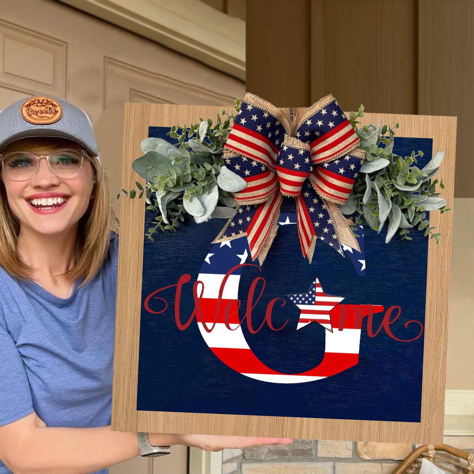 Artdorn 4th of July Door Hanging under $15 2024 Patriotic Wreath Hand ...