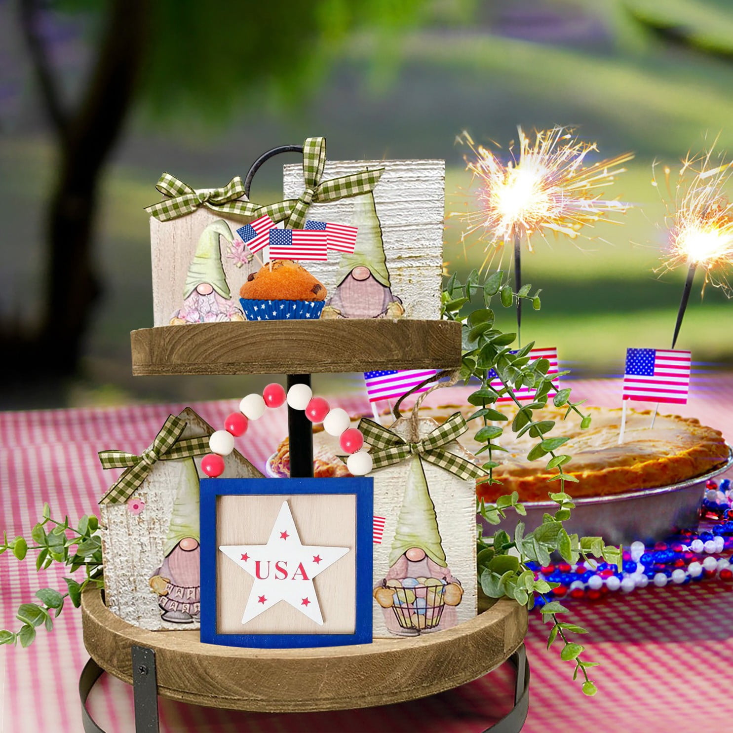 Artdorn Independence Day Patriotic Decorations under $10 Wooden Beads ...