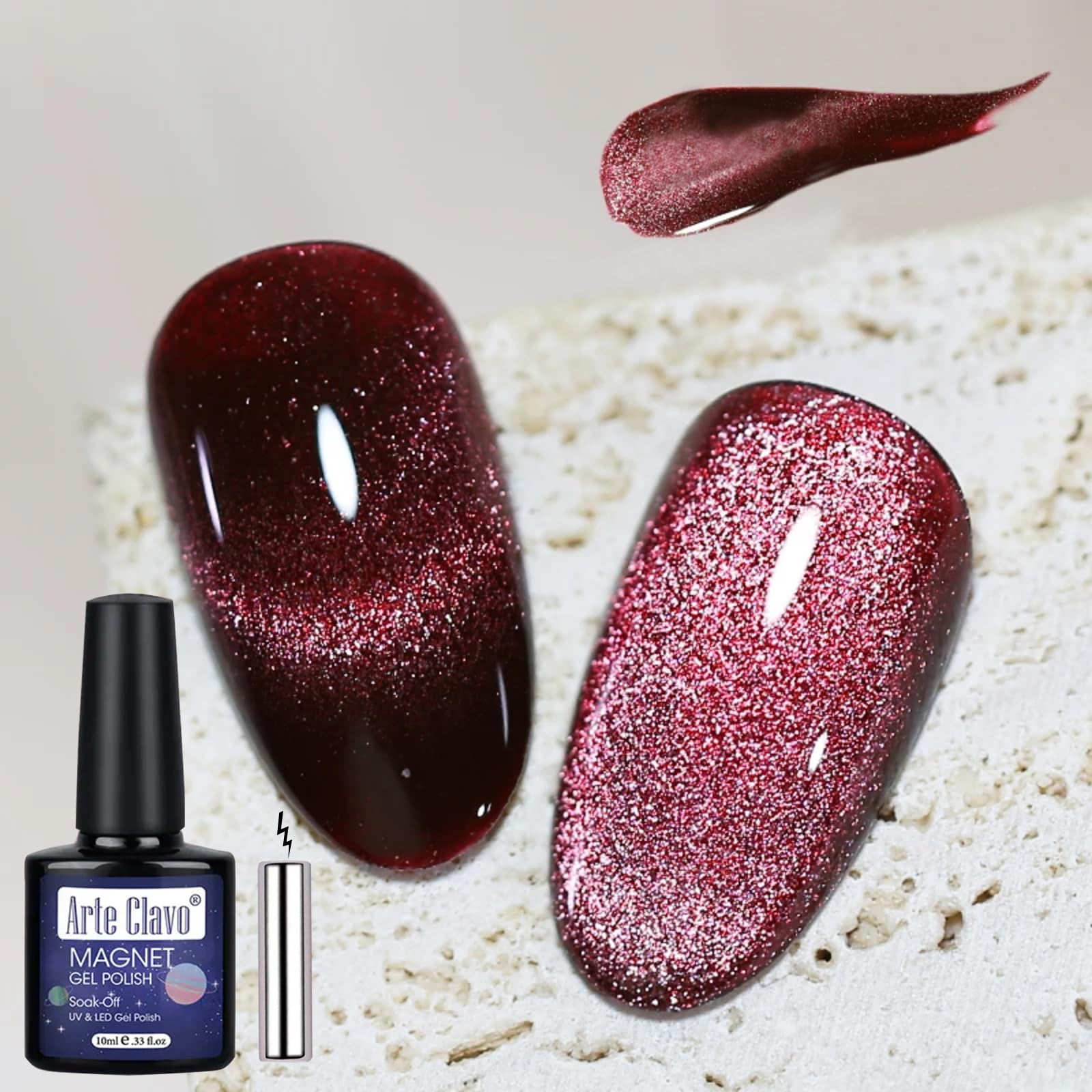Arte Clavo Glitter Shining Meteor Red Cat Eye Gel Nail Polish Magnetic ...