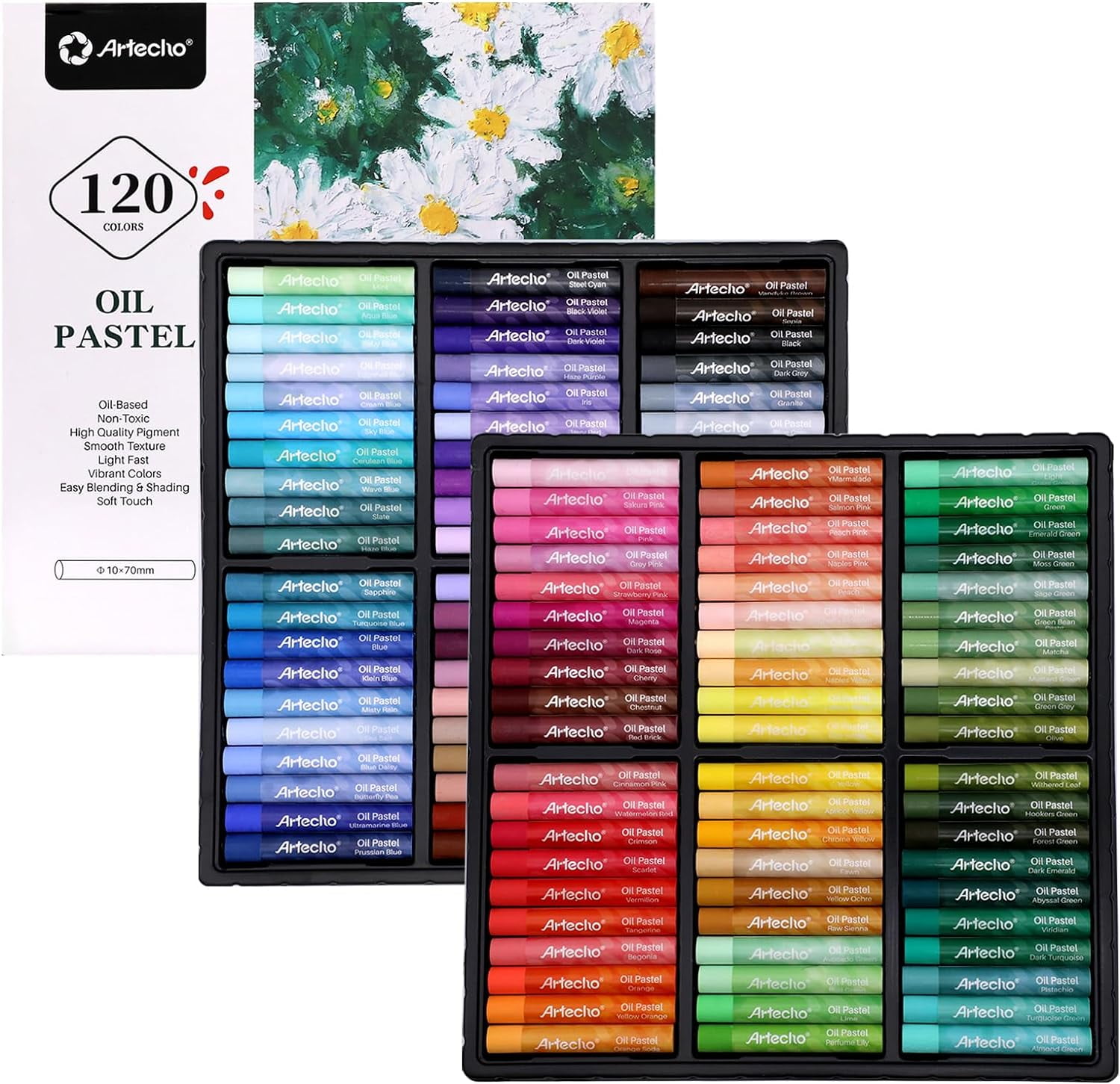 Artecho Oil Pastels Set of 48 Colors, Soft Oil Pastels for Art Painting, Drawing, Blending, Art ...