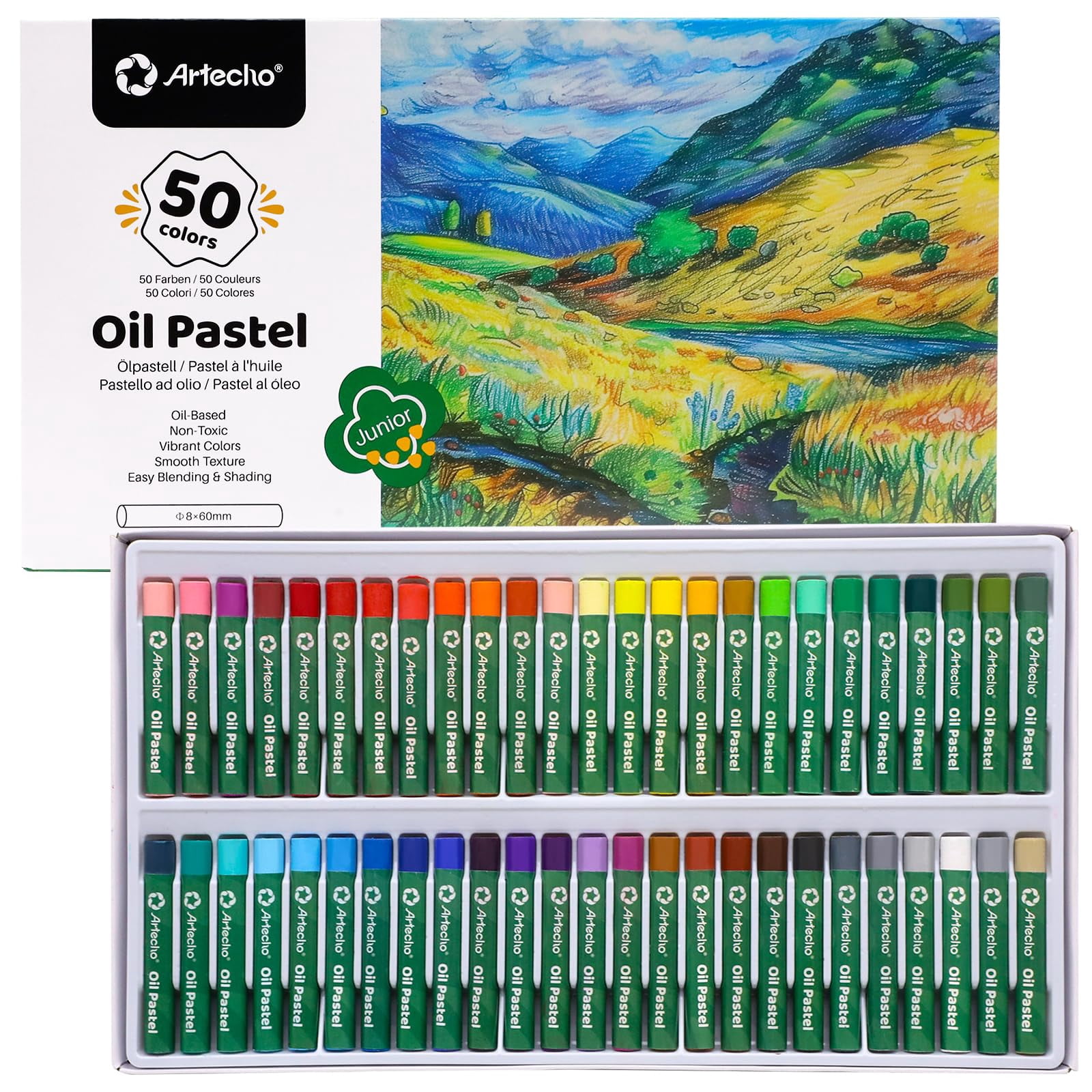 Artecho Oil PastelsTRDN Set of 50 Colors (8 x 60 mm), Soft Oil Pastels ...