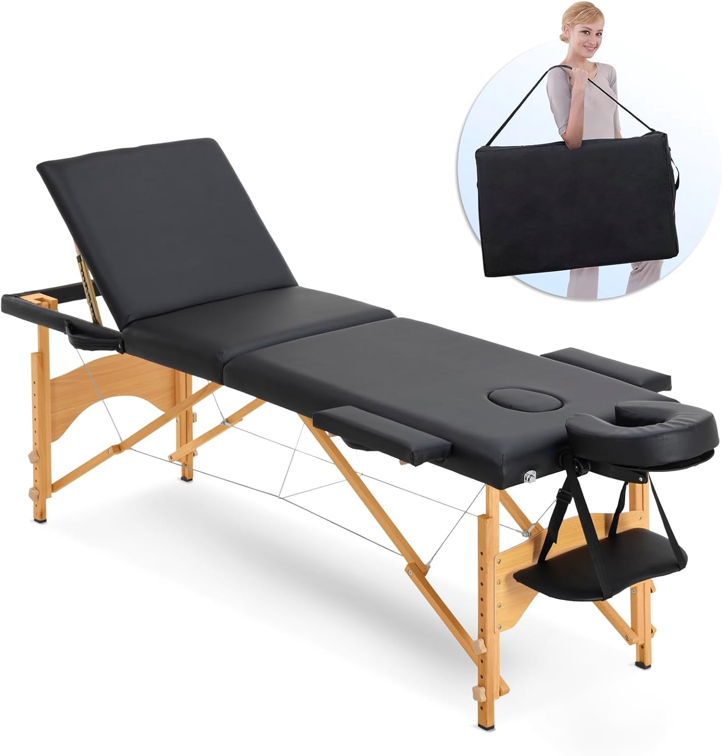 Artechworks Massage Table Massage Bed 3 Folding Portable Lash Bed for ...