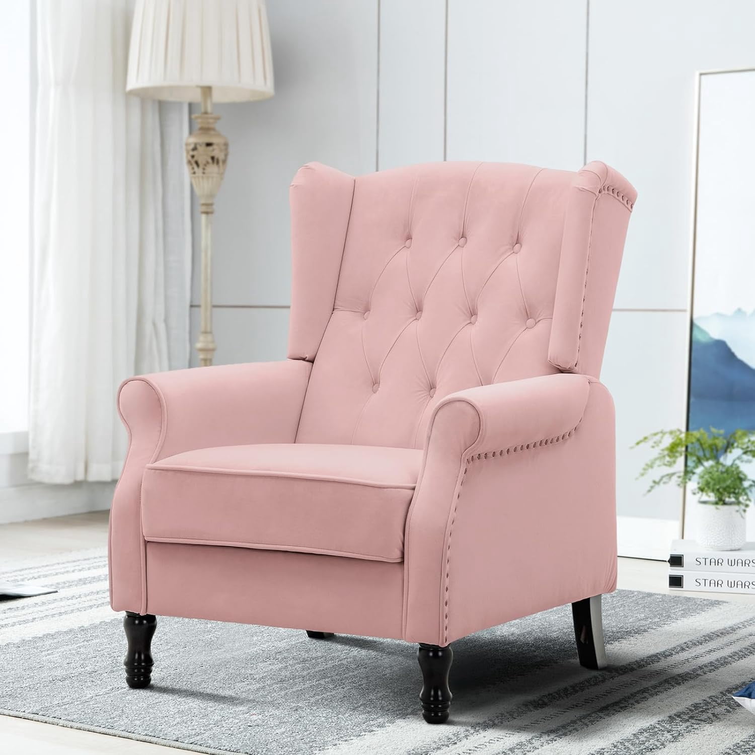 Artechworks Winged Fabric Modern Accent Chair Tufted Arm Club Chair ...