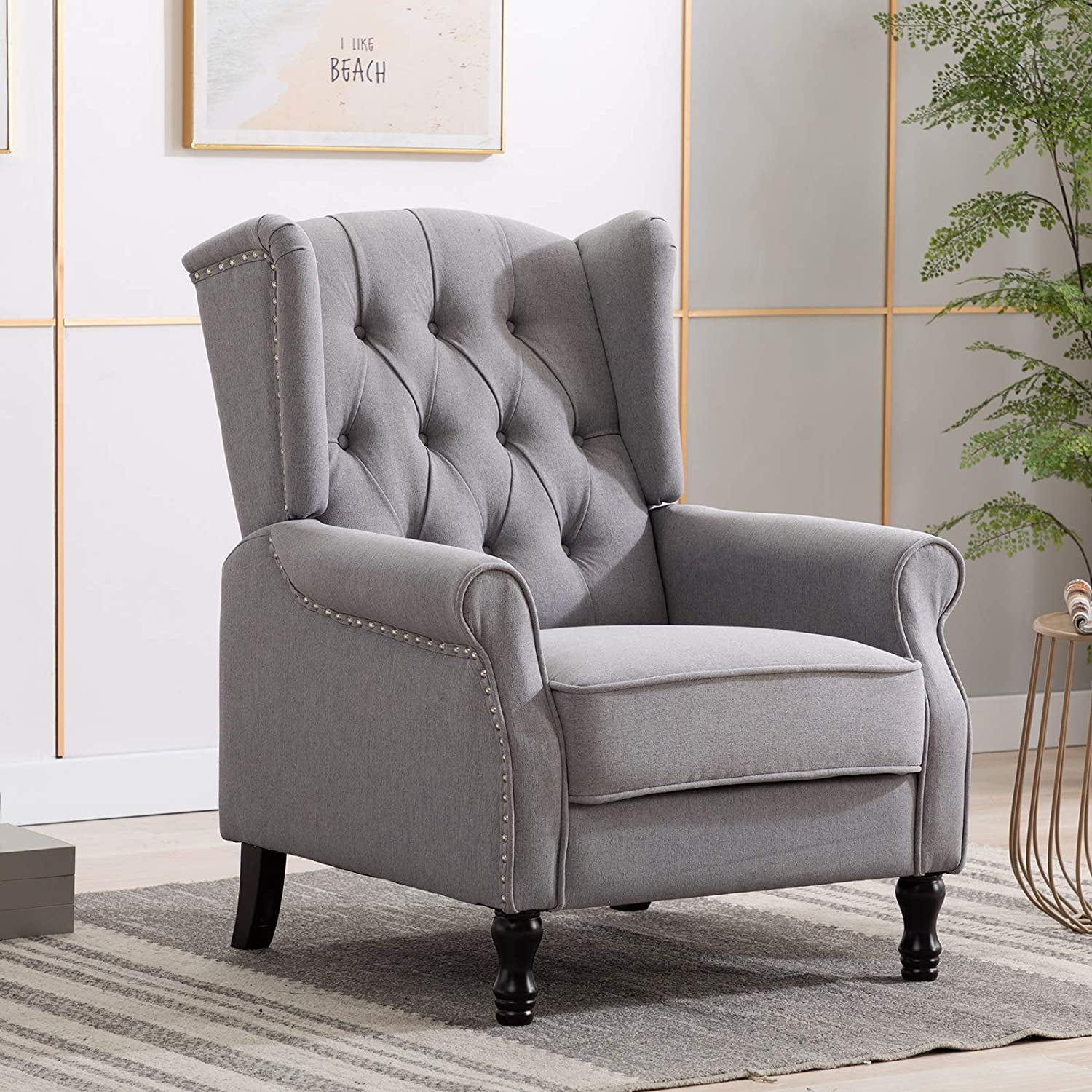 Artechworks Winged Fabric Modern Accent Chair Tufted Arm Club Chair ...