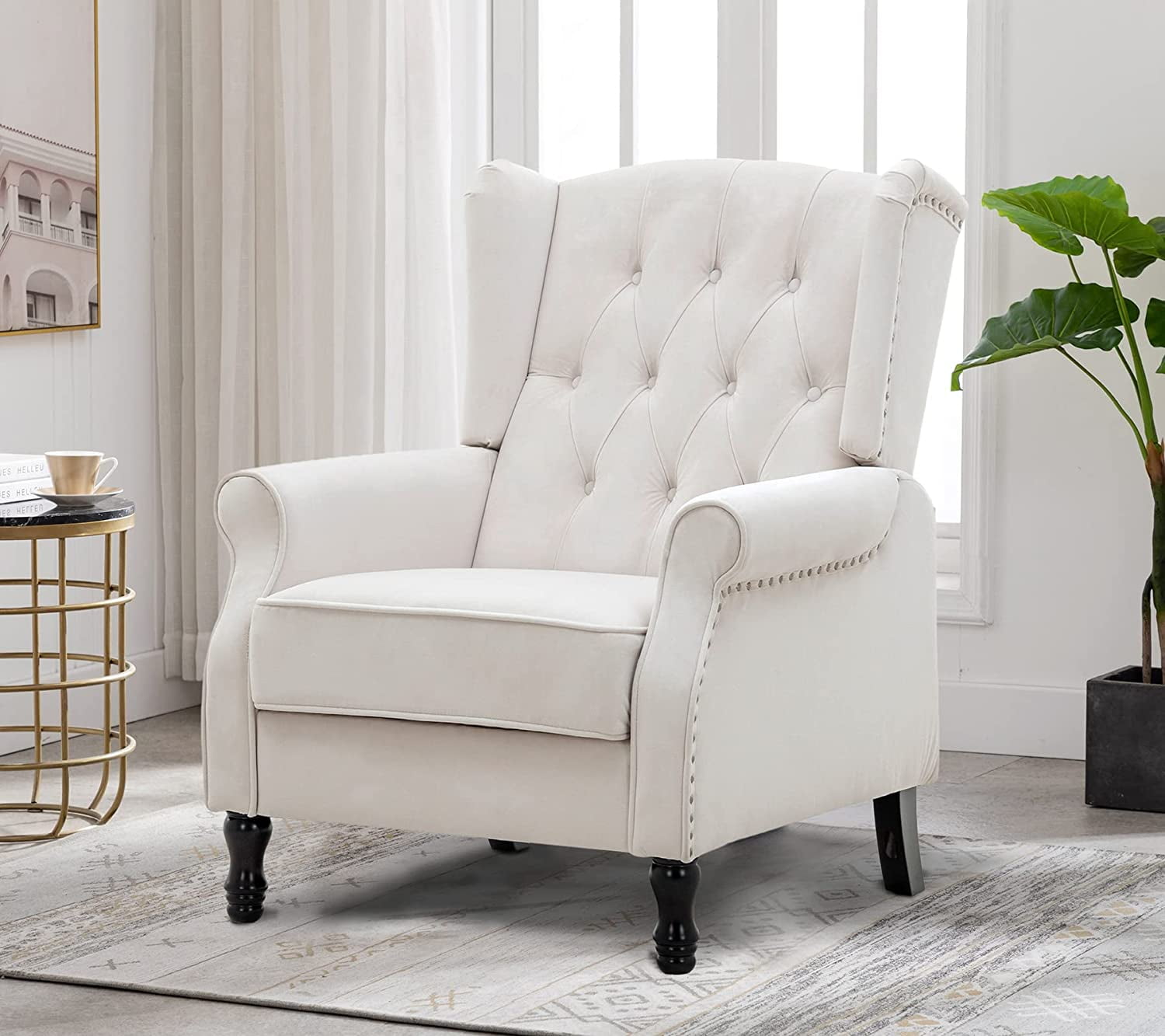 Artechworks Winged Velvet Modern Accent Chair Tufted Arm Club Chair ...