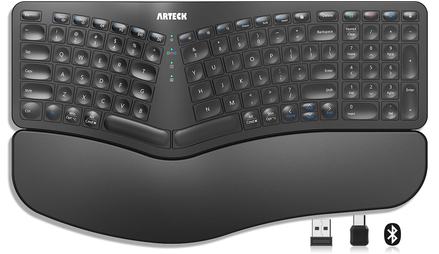 Arteck Ergonomic Keyboard with Cushioned Wrist Palm Rest, Multi-Device ...