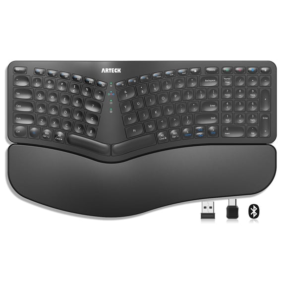 Arteck Ergonomic Keyboard with Cushioned Wrist Palm Rest, Multi-Device ...