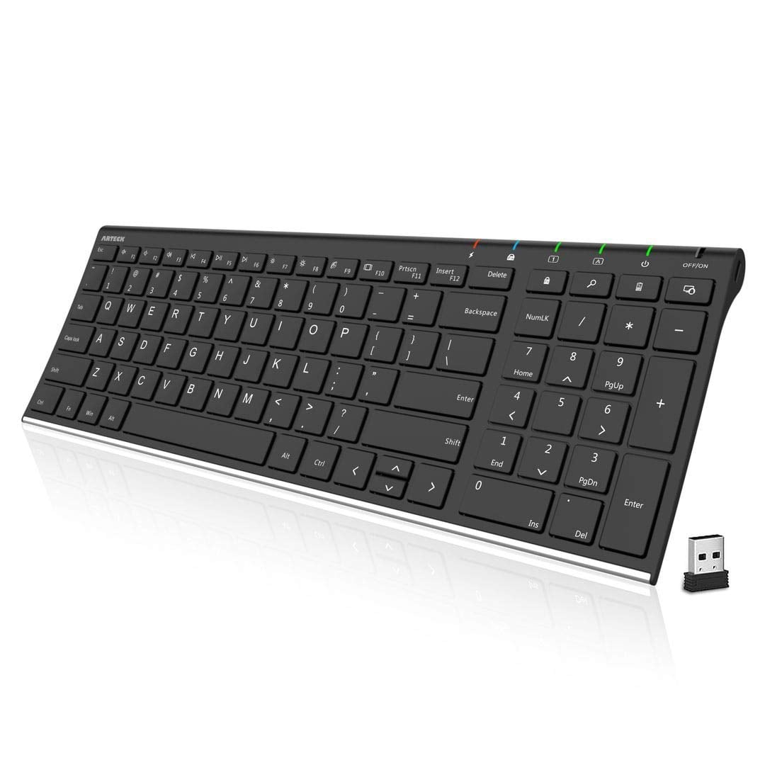 Arteck USB Wireless Keyboard Stainless Steel Ultra Slim Keyboard with ...