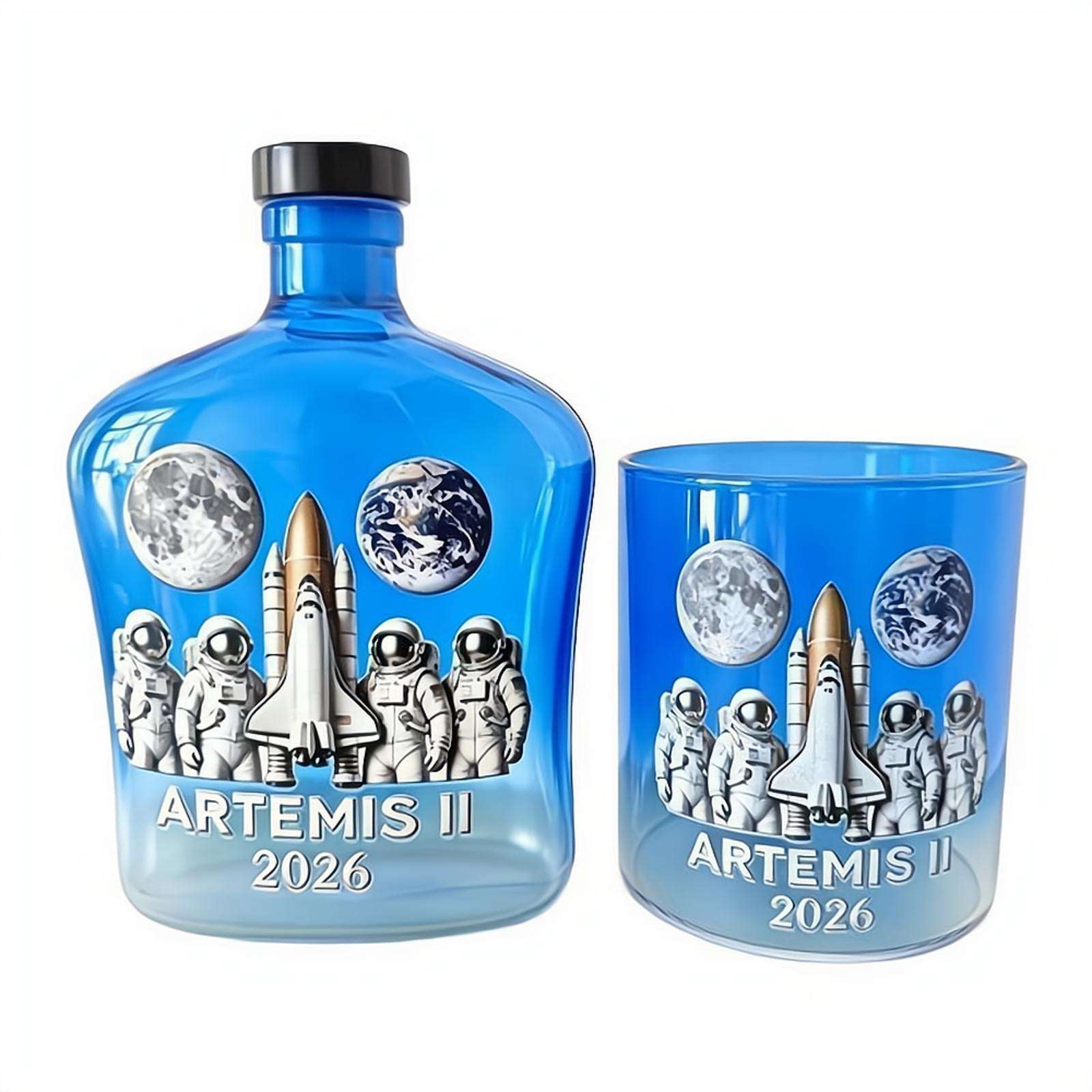 Artemis 2 Mission Commemorative Whiskey Bottle Glass, Artemis II Old ...