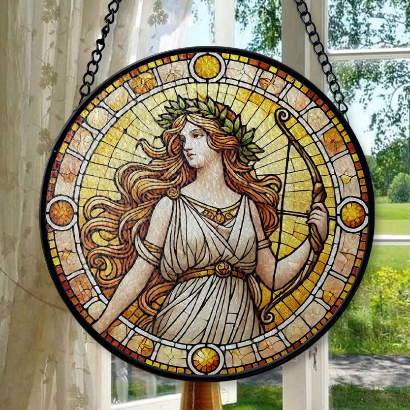 Artemis GLASS suncatcher Decor, Greek Goddess Artemis Protection Charm ...