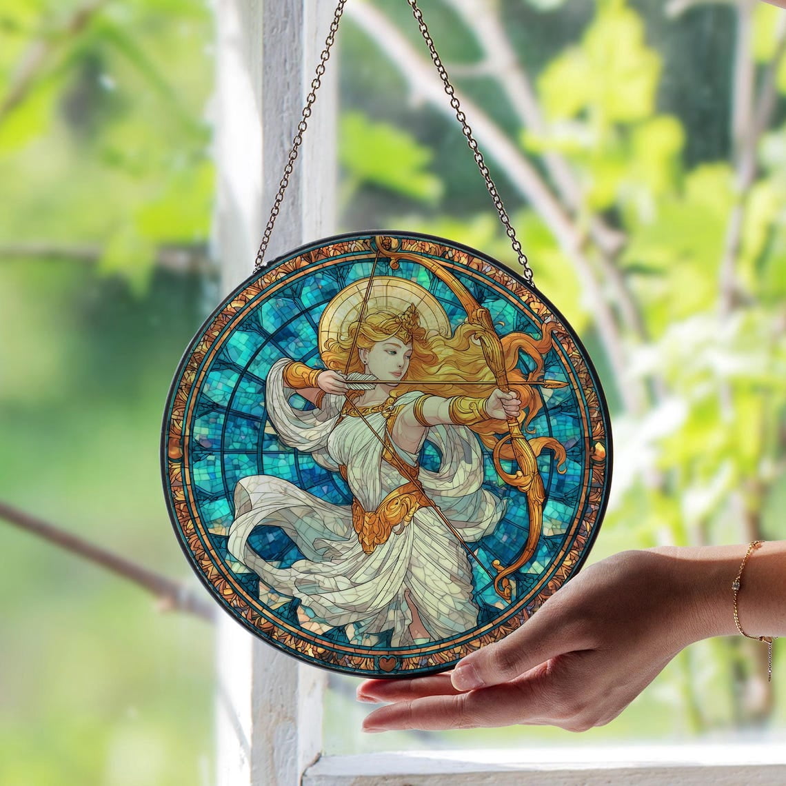 Artemis Glass Suncatcher, Greek Lunar Goddess Art, Divine Feminine Home ...