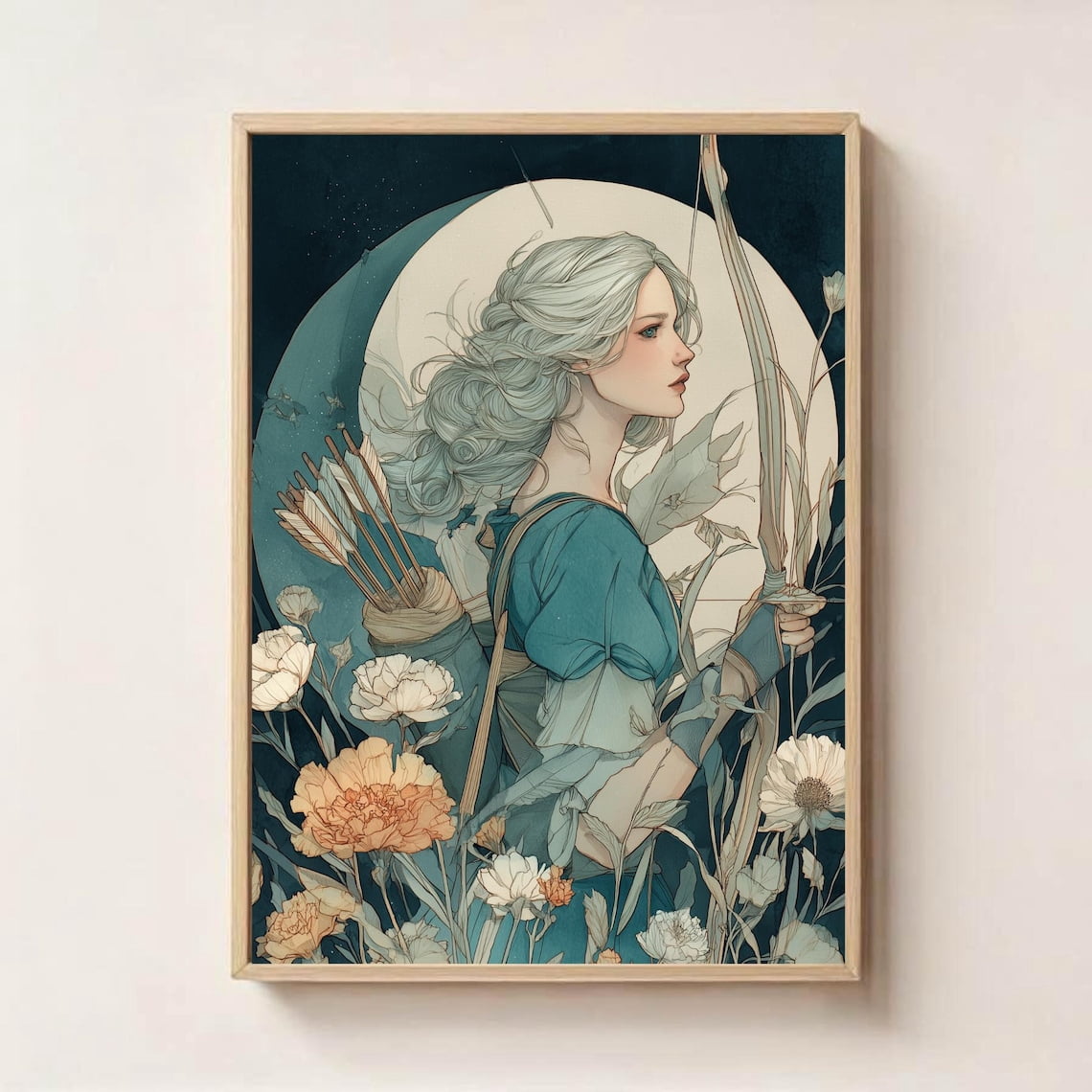 Artemis Greek Goddess Portrait Ancient Greece Lunar Decor, Unframed ...