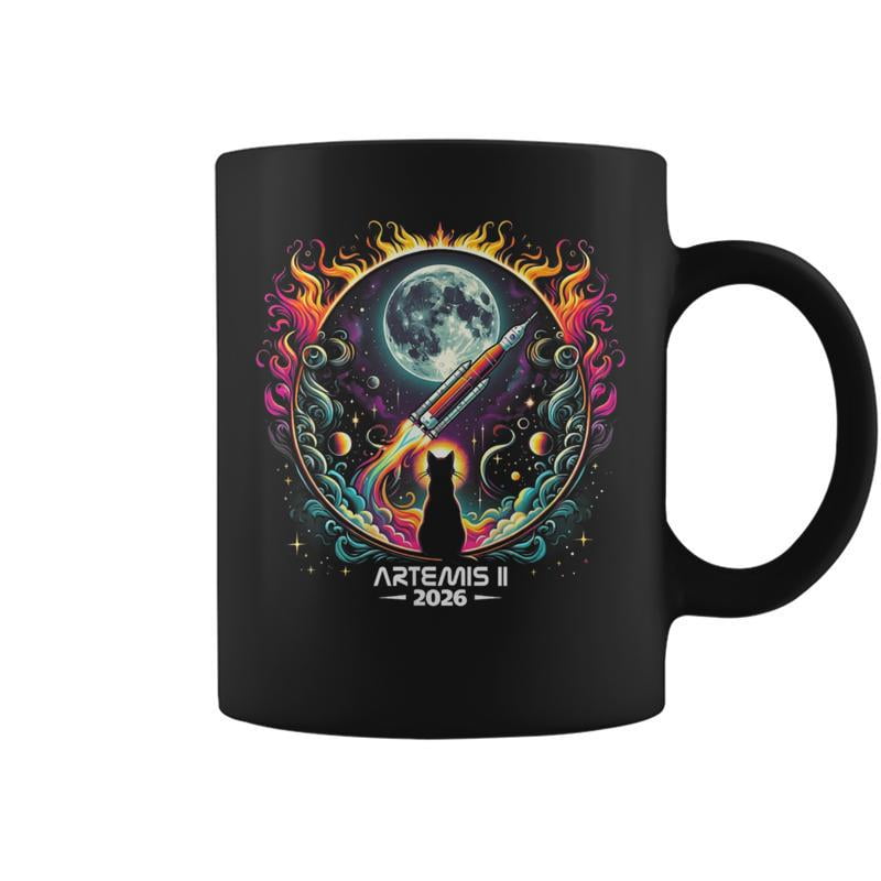 Artemis Ii 2026 Rocket Launch Moon Silhouette Black Cat Coffee Mugs ...