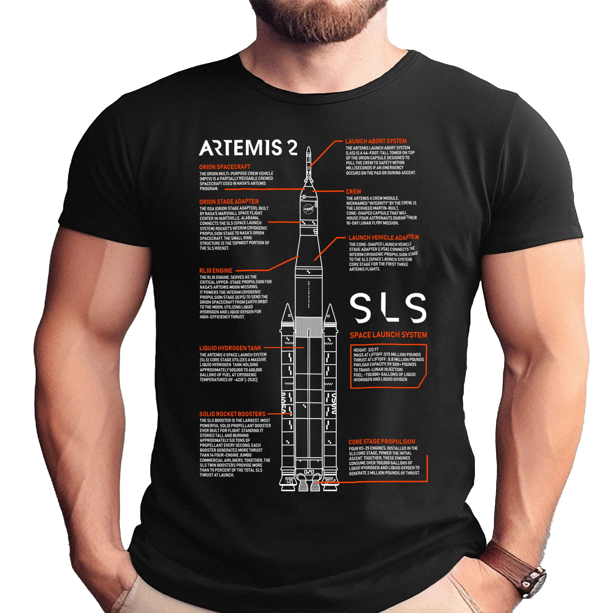Artemis Rocket Space Launch System Blueprint Schematic Adult Shirt-XL ...