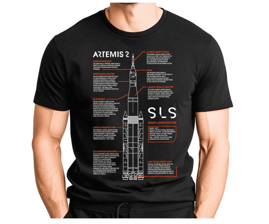 Artemis Rocket Space Launch System Blueprint Schematic Shirt BLACK ...