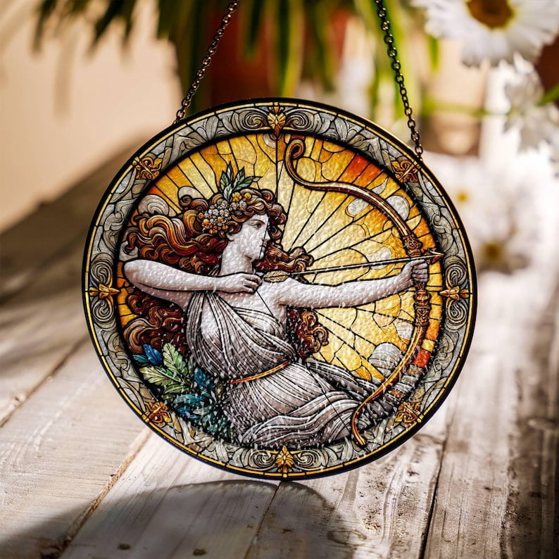 Artemis Stained Glass SunCatcher Greek Goddess Artemis Window Hanging ...