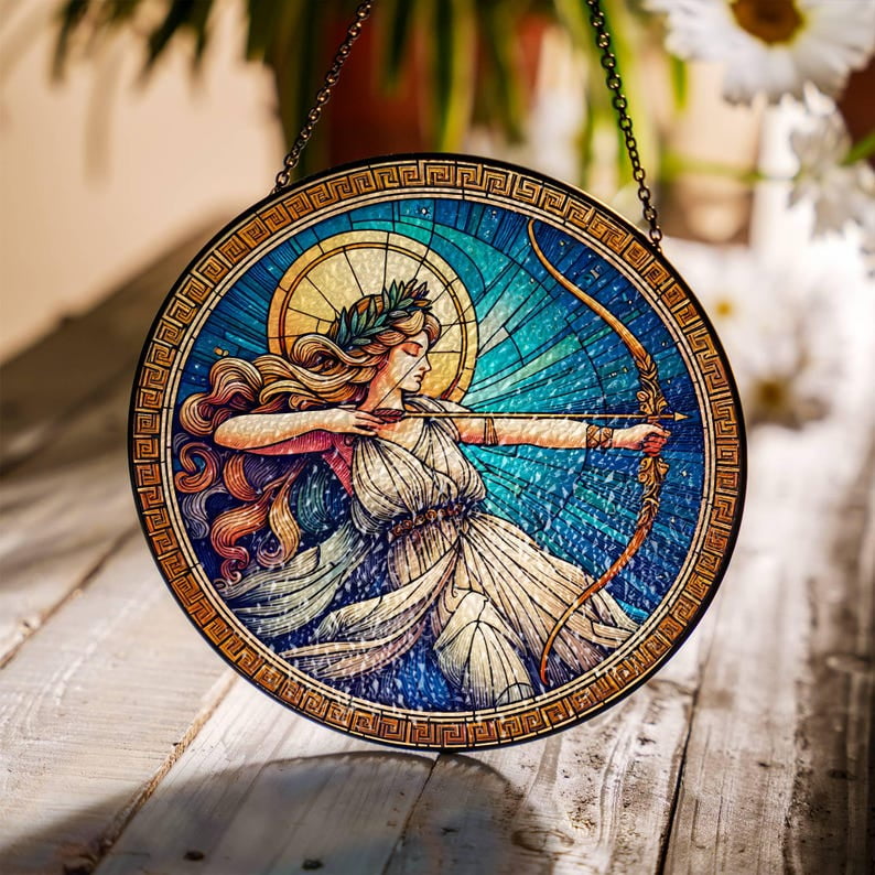 Artemis Stained Glass SunCatcher Greek Goddess Artemis Window Hanging ...