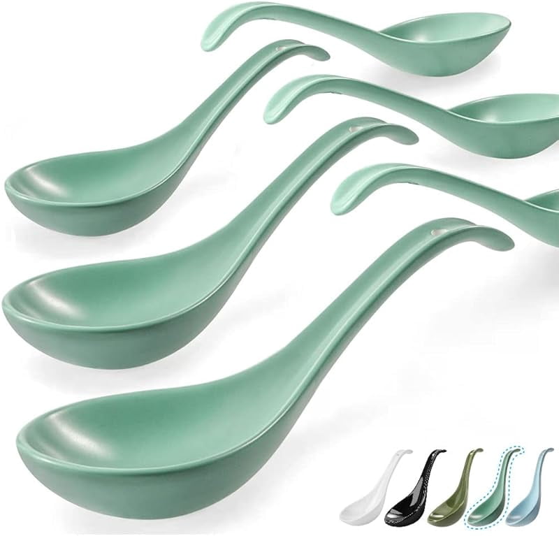 Artena 6.75-inch Asian Soup Spoon Set of 6, Ultra-fine Porcelain ...