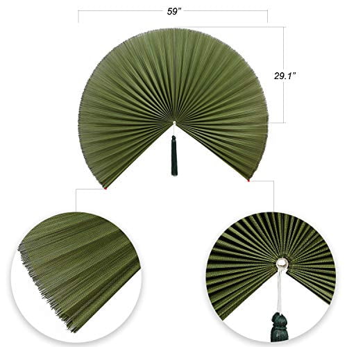 Artera Large 60" Bamboo Folding Wall Fan - Solid Mose Green Unpainted ...
