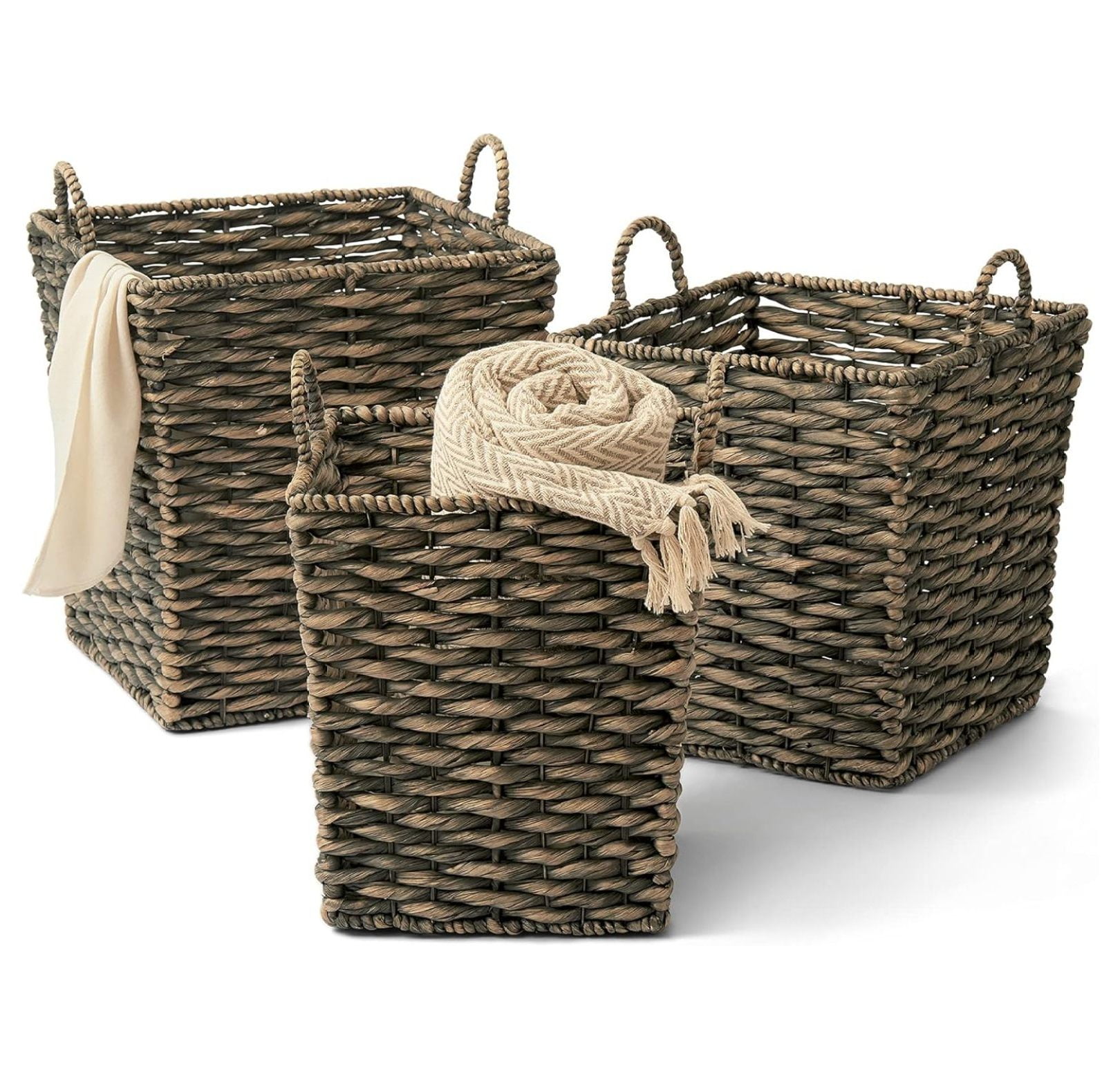 Artera Oversize Wicker Storage Basket - Set of 3 Woven Water Hyacinth ...