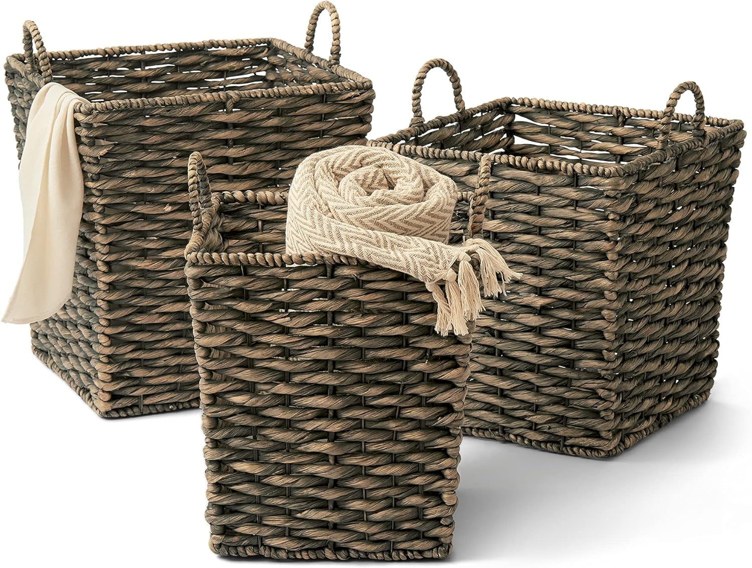 Artera Oversize Wicker Storage Basket - Set of 3 Woven Water Hyacinth ...
