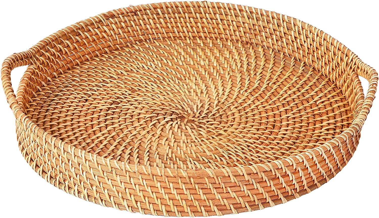 Artera Round Wicker Rattan Tray - 18 inches, Hand Woven Tray for Coffee ...
