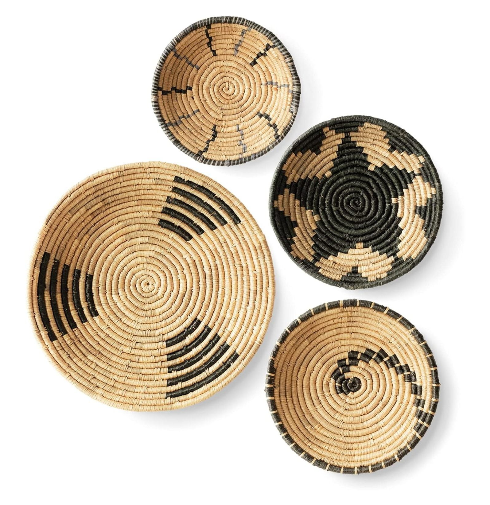 Artera Wicker Wall Basket Decor - Set of 4 Oversized, Hanging Natural ...