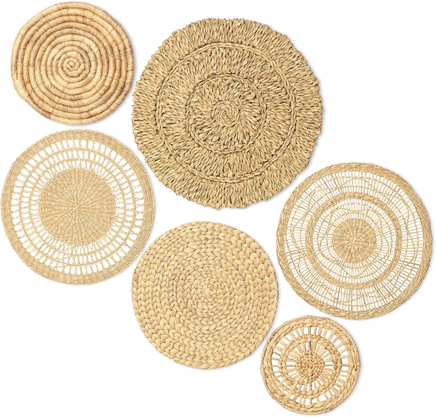 Artera Wicker Wall Basket Decor - Set of 6 Hanging Woven Bamboo Rattan ...