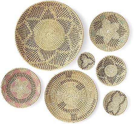 Artera Wicker Wall Basket Decor - Set of 7 Oversized, Hanging Natural ...