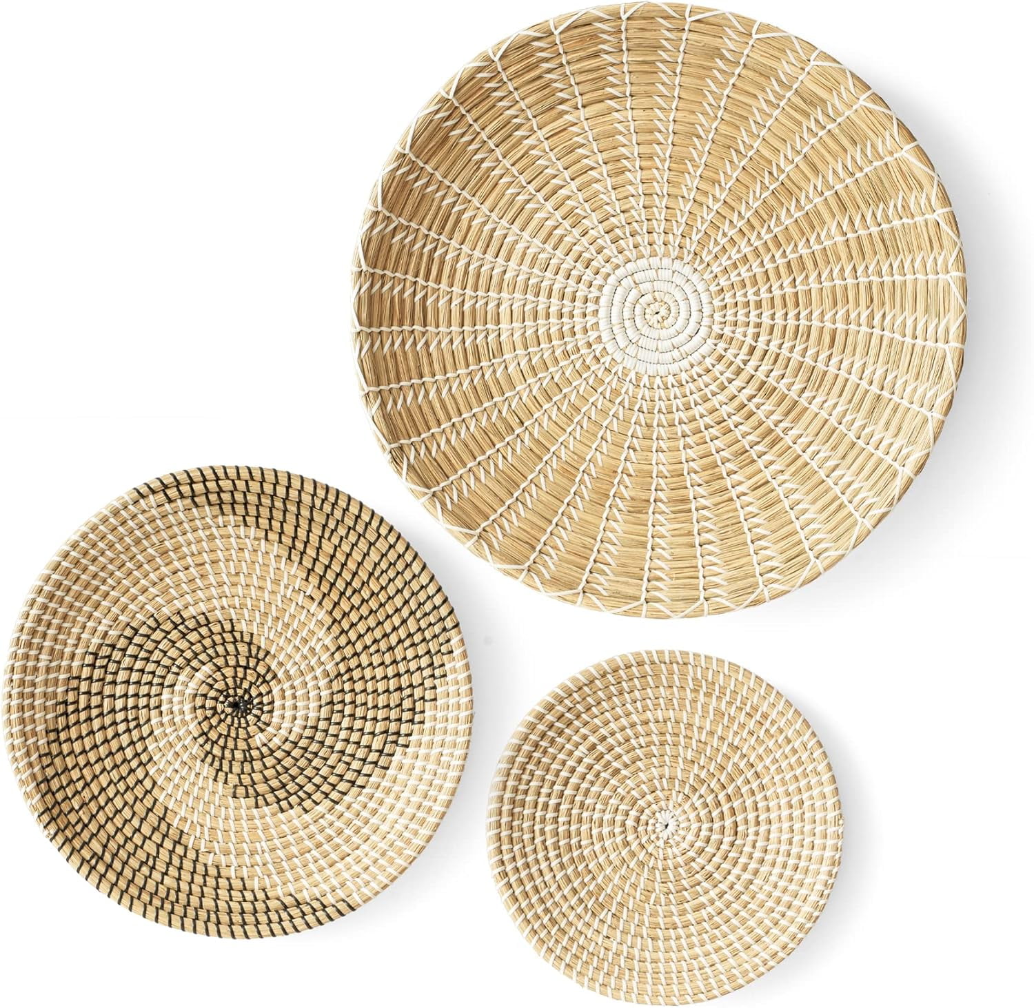 Artera Wicker Wall Decor - Set of 3 Oversized, Hanging Natural Woven ...