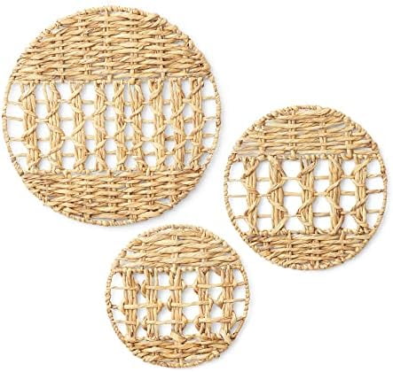 Artera Woven Wall Basket Decor - Set of 3 Oversized, Hanging Natural ...