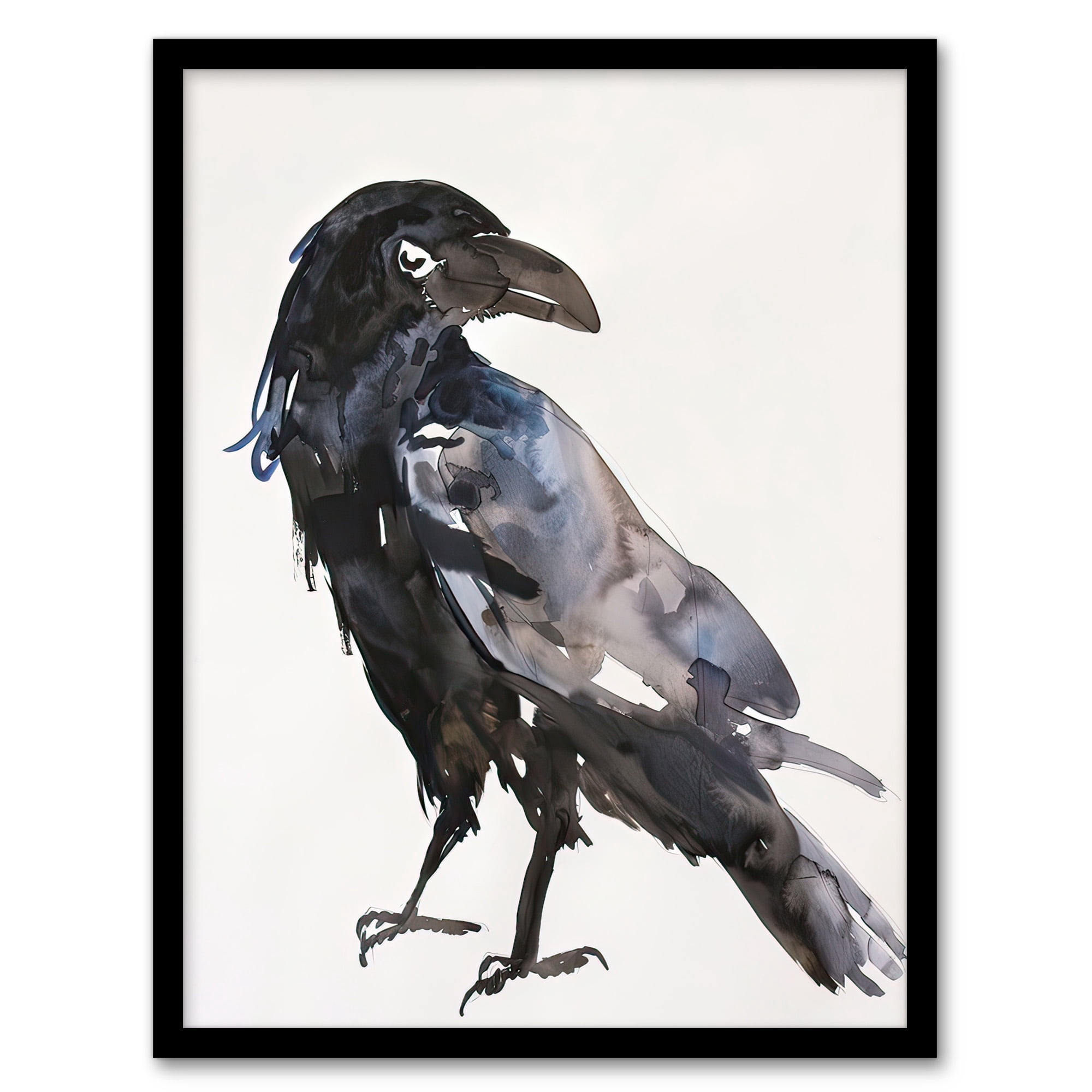 Artery8 A Single Raven Bird Bright Watercolour Painting Living Room ...