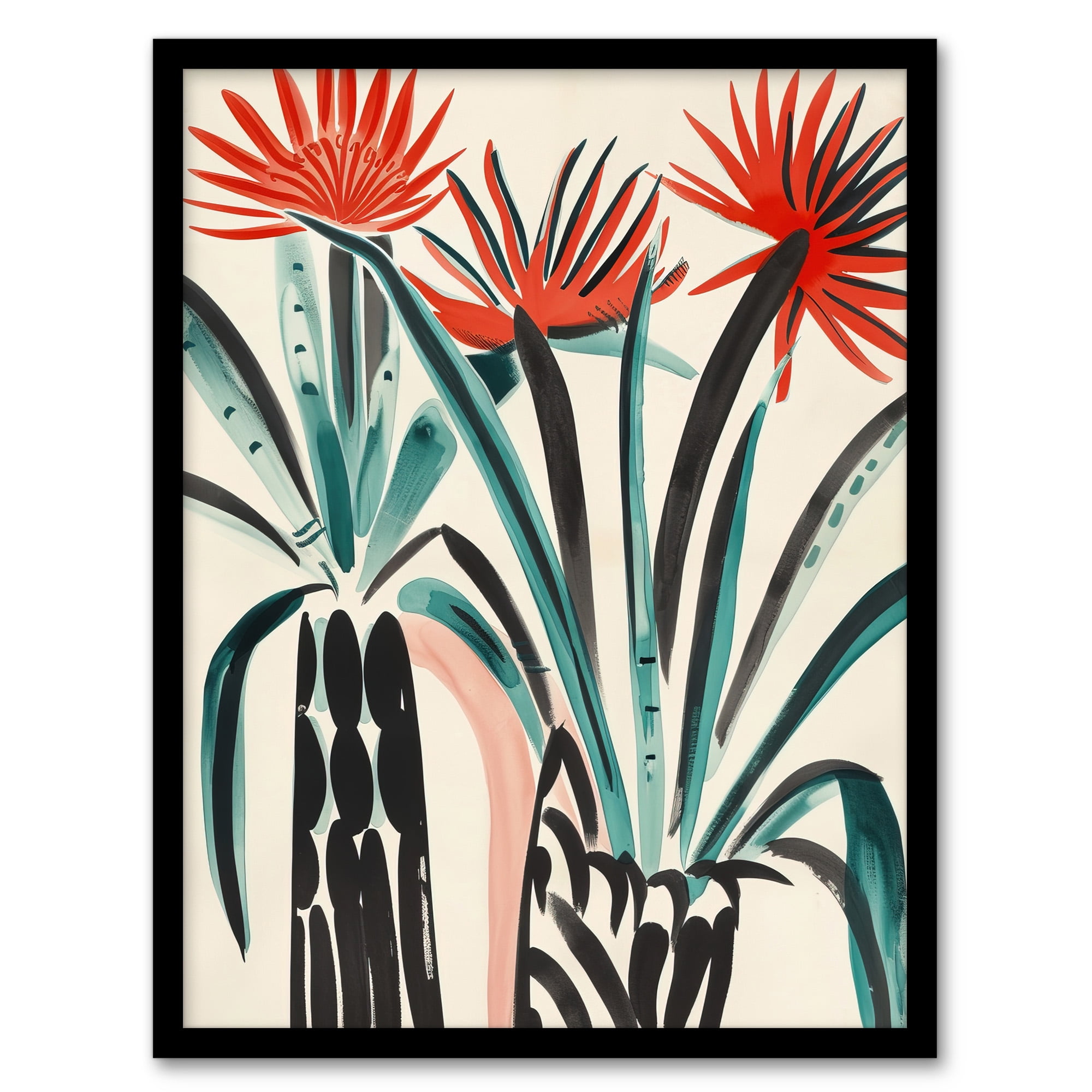 Artery8 Abstract Red Dahlia Flowers in Vases Painting Living Room ...