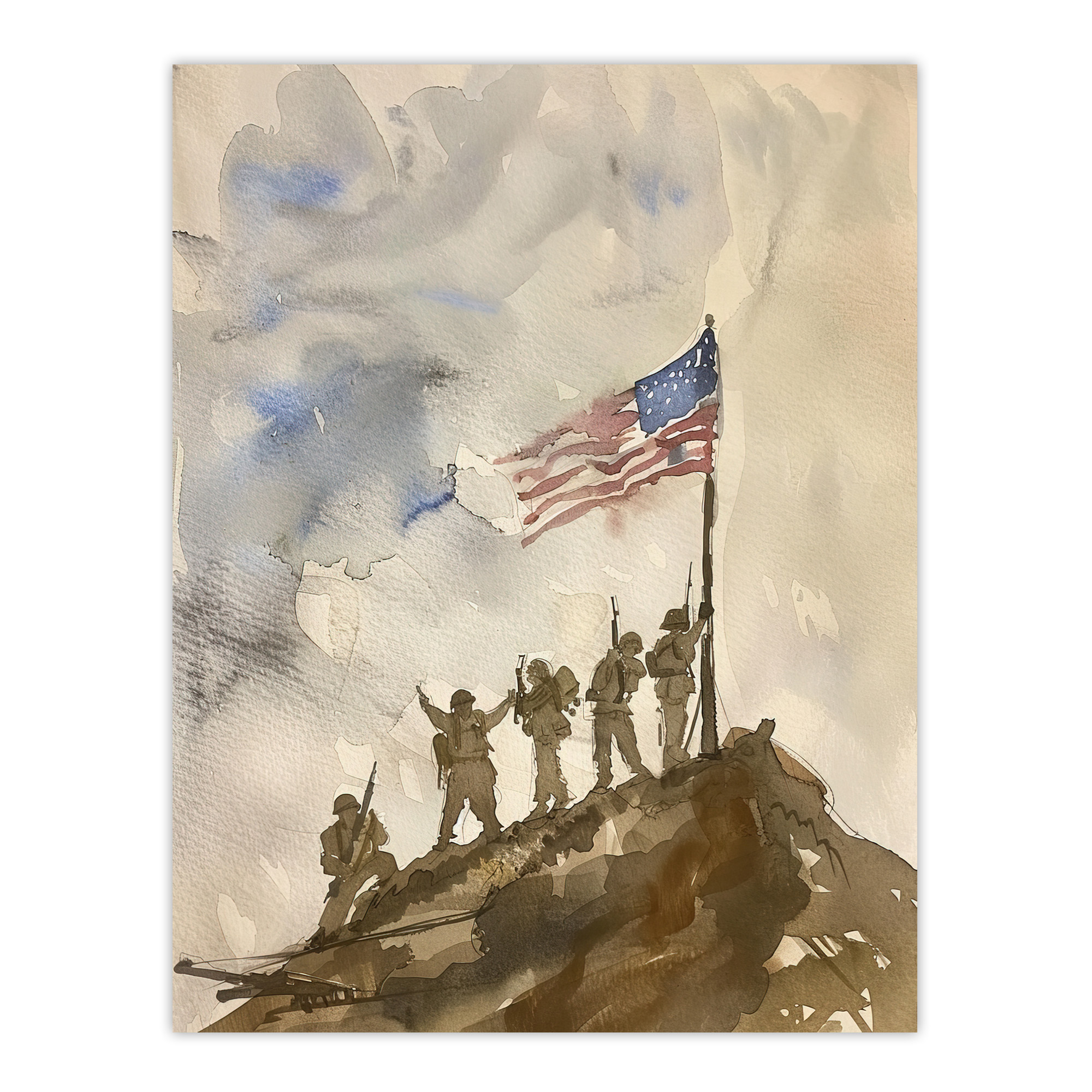 Artery8 American Flag Soldiers Iwo Jima WWII Watercolour Man Cave Extra ...
