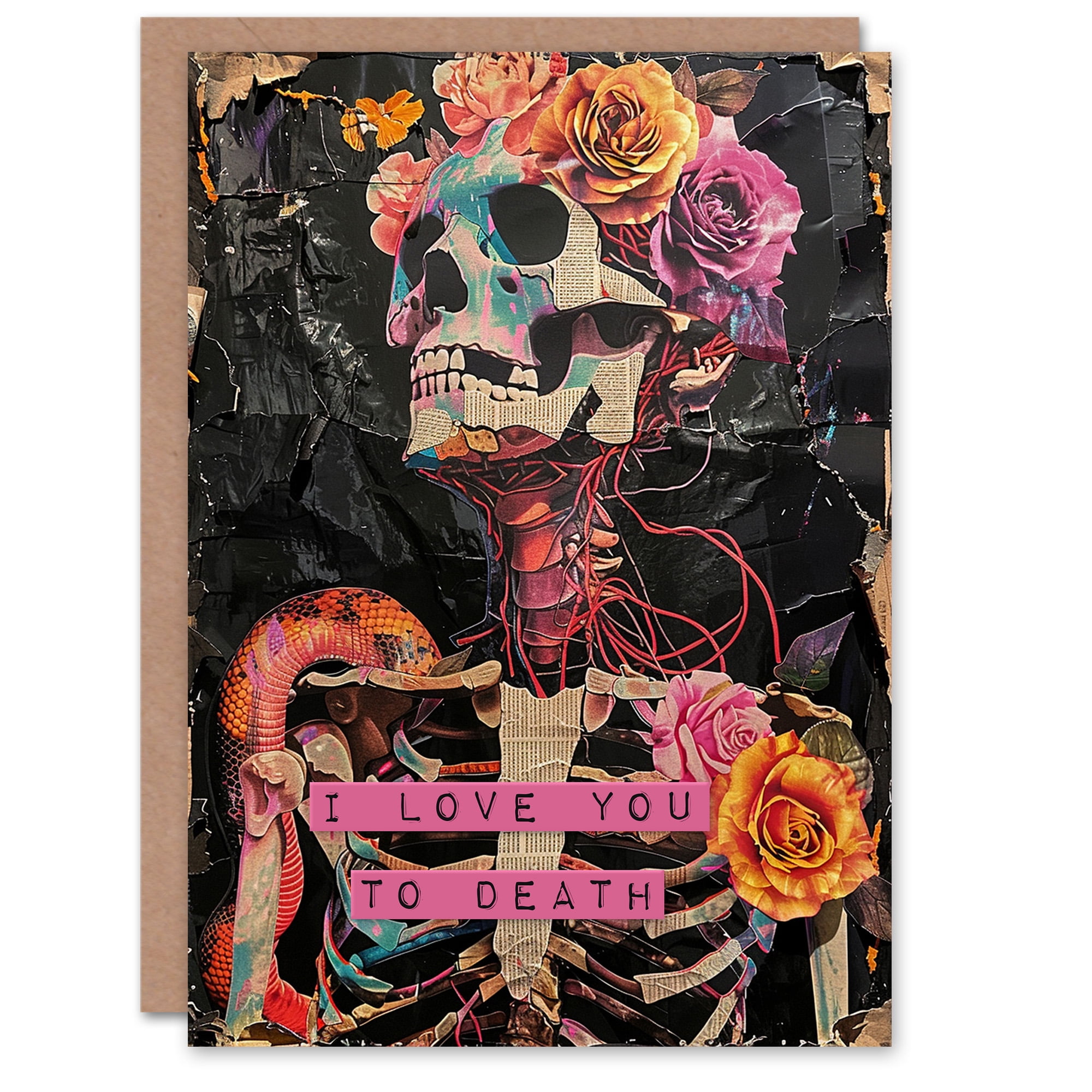 Artery8 Anniversary Card Floral Gothic Memento Mori Skeleton Collage ...