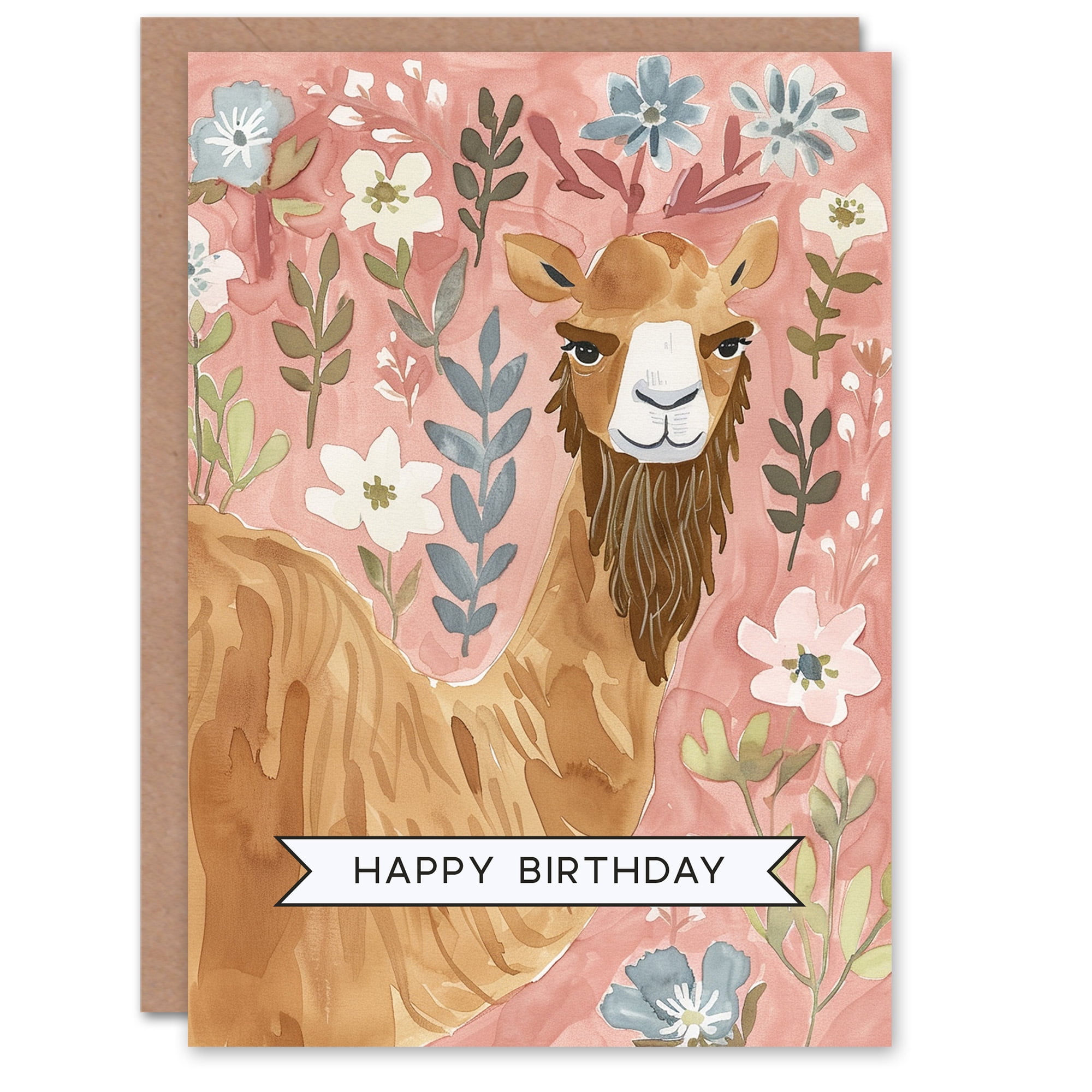 Artery8 Bearded Camel Cartoon in Flower Field Watercolour Blank For Him ...