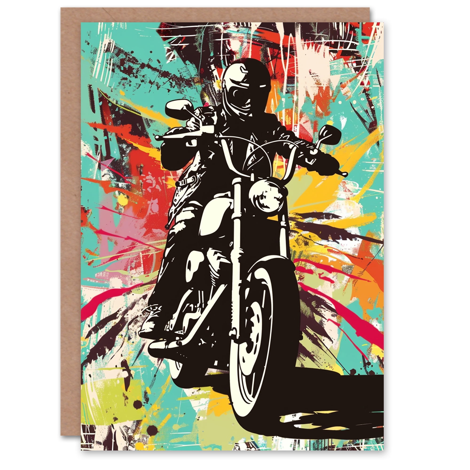 Artery8 Biker Culture Motorcycle Colourful Stencil Art Blank For Him Or ...