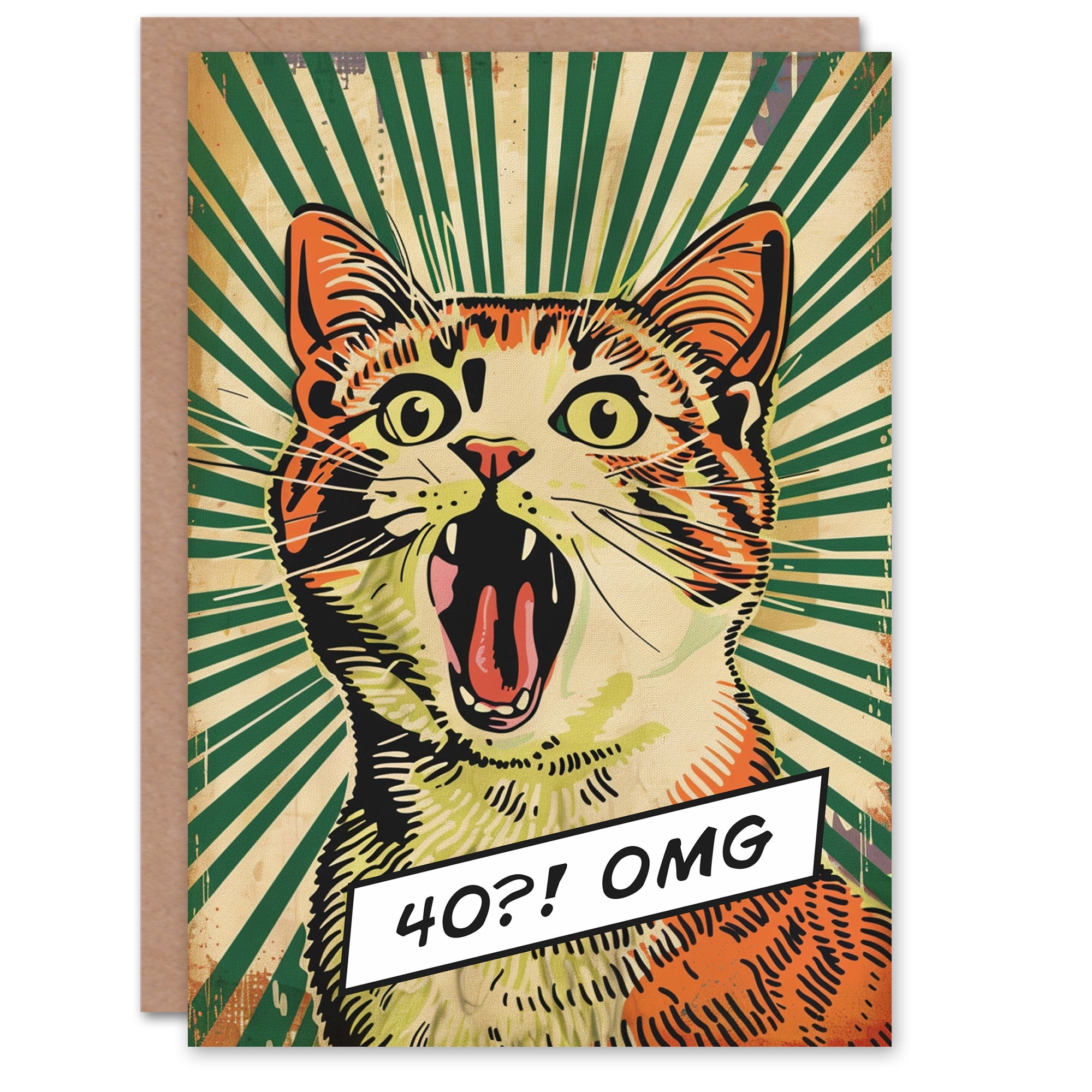 Artery8 Birthday Card 40 Omg Shocked Cat Lover Comic Book Style For Her ...