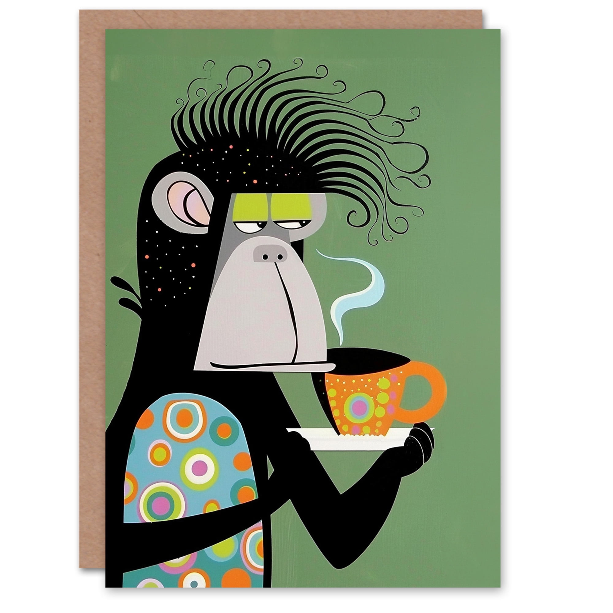 Artery8 Birthday Card Abstract Chimp Monkey Tea Coffee Fun Blank Arty ...