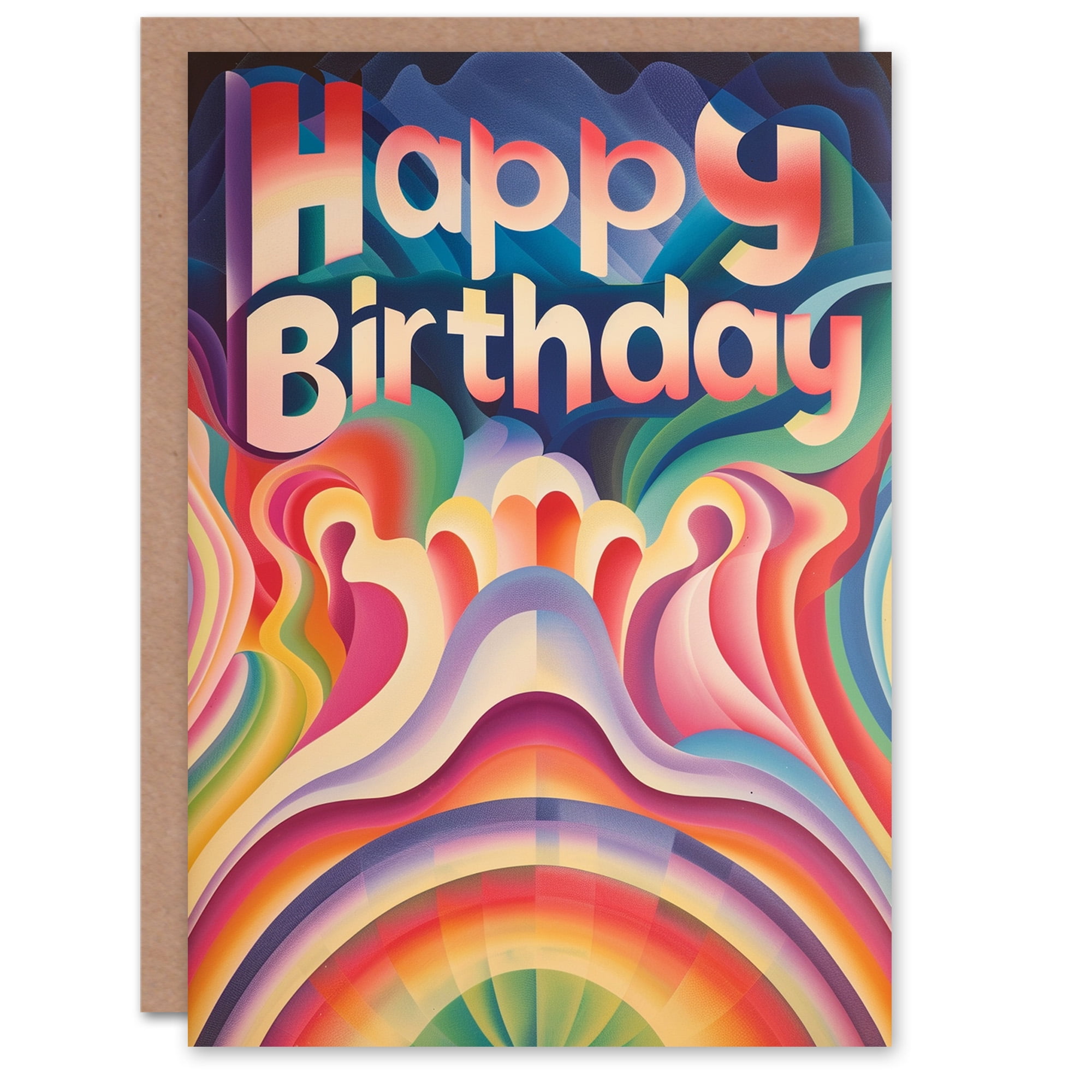 Artery8 Birthday Card Abstract Trippy Rainbow Psychedelic Design For ...