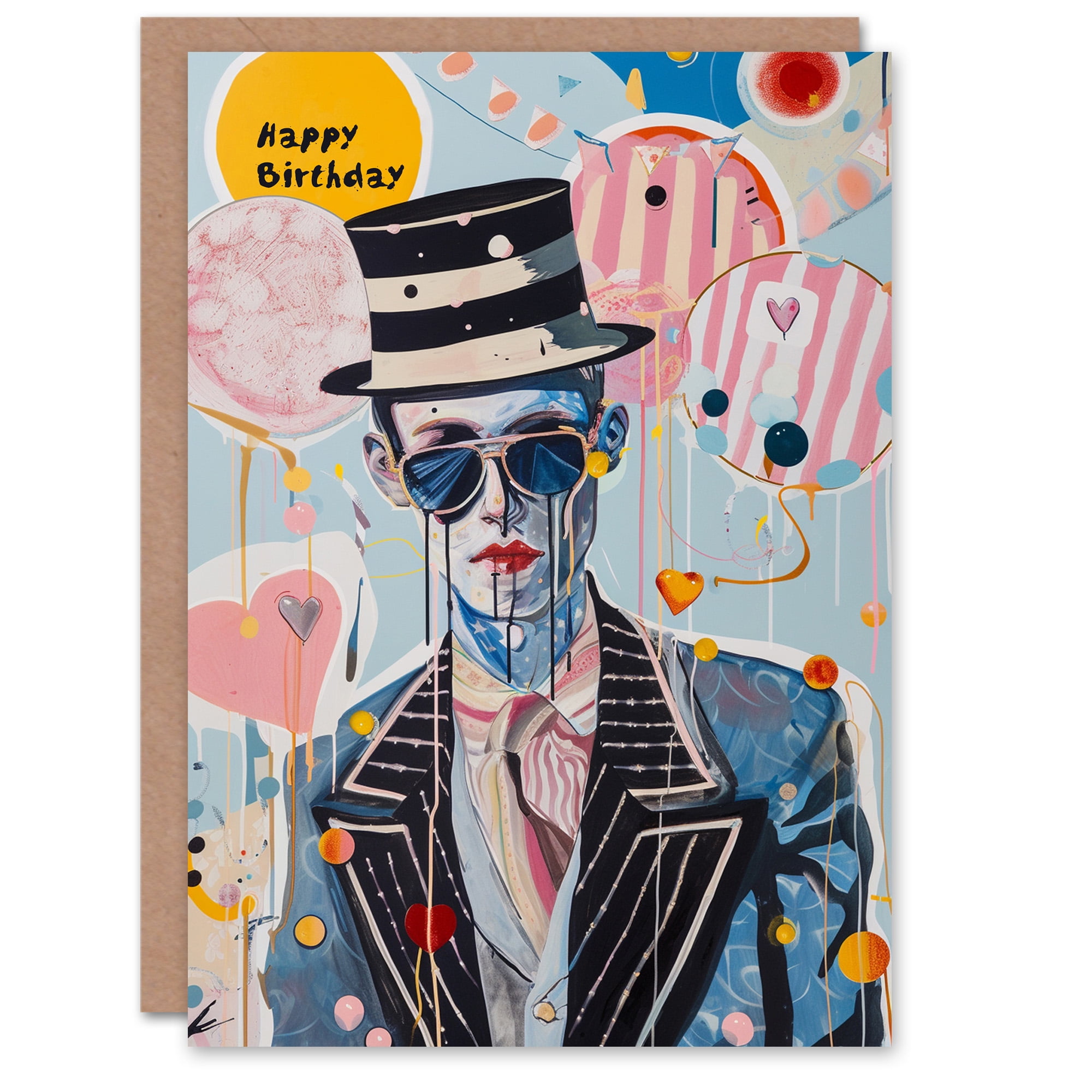 Artery8 Birthday Card Arty Portrait Clown Carnival Magic Abstract For ...