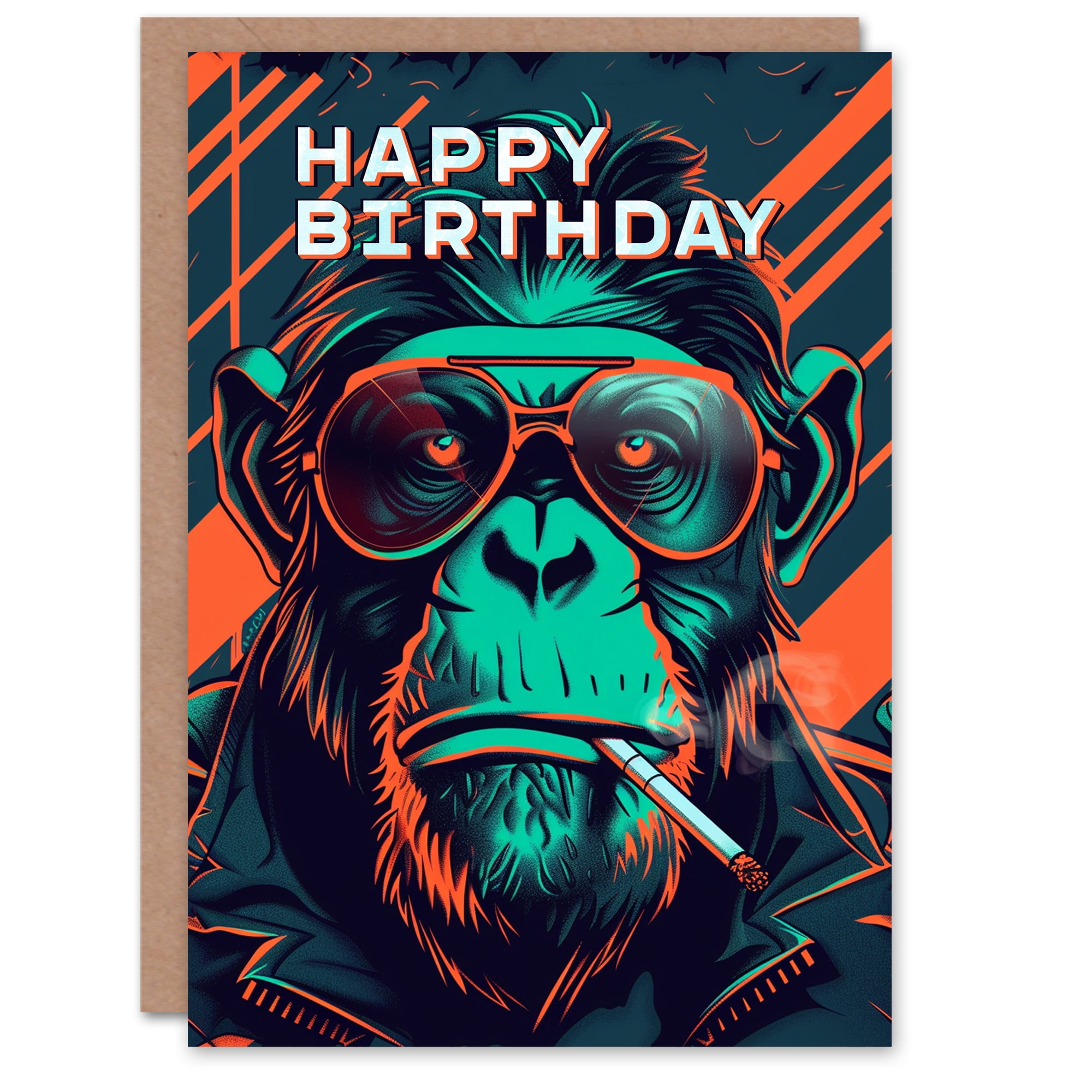 Artery8 Birthday Card Biker Chimp Neon Cyberpunk 1980s For Him Man Male ...