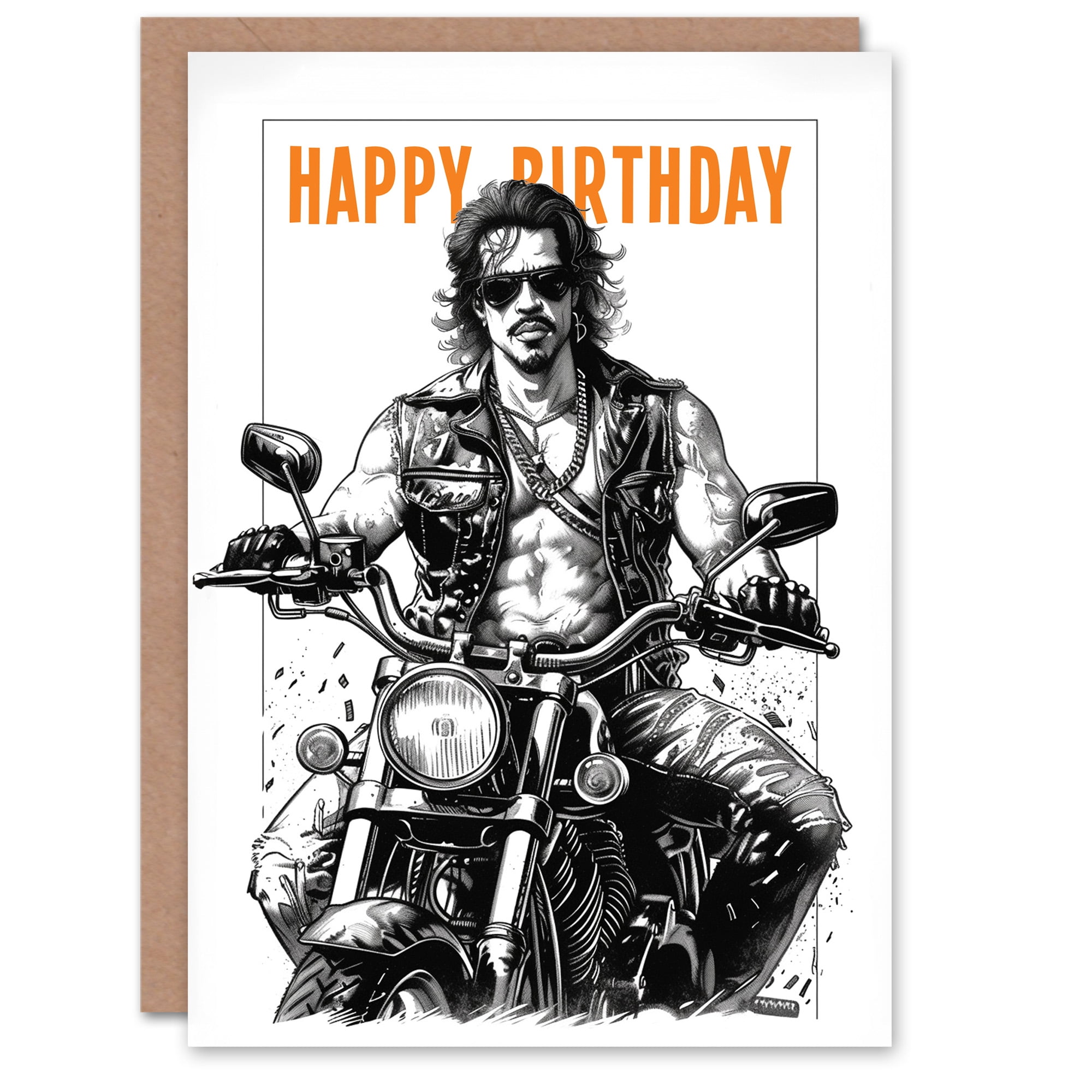 Artery8 Birthday Card Biker Drawing Leather Muscle Sexy Motorbike For ...